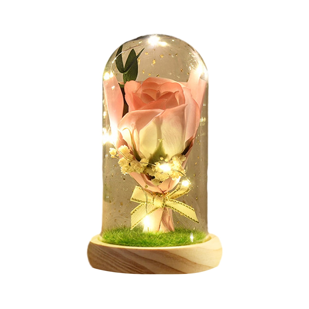 Preserved Rose Enchanted Rose Silk Rose In Glass Dome With Led Lights ...