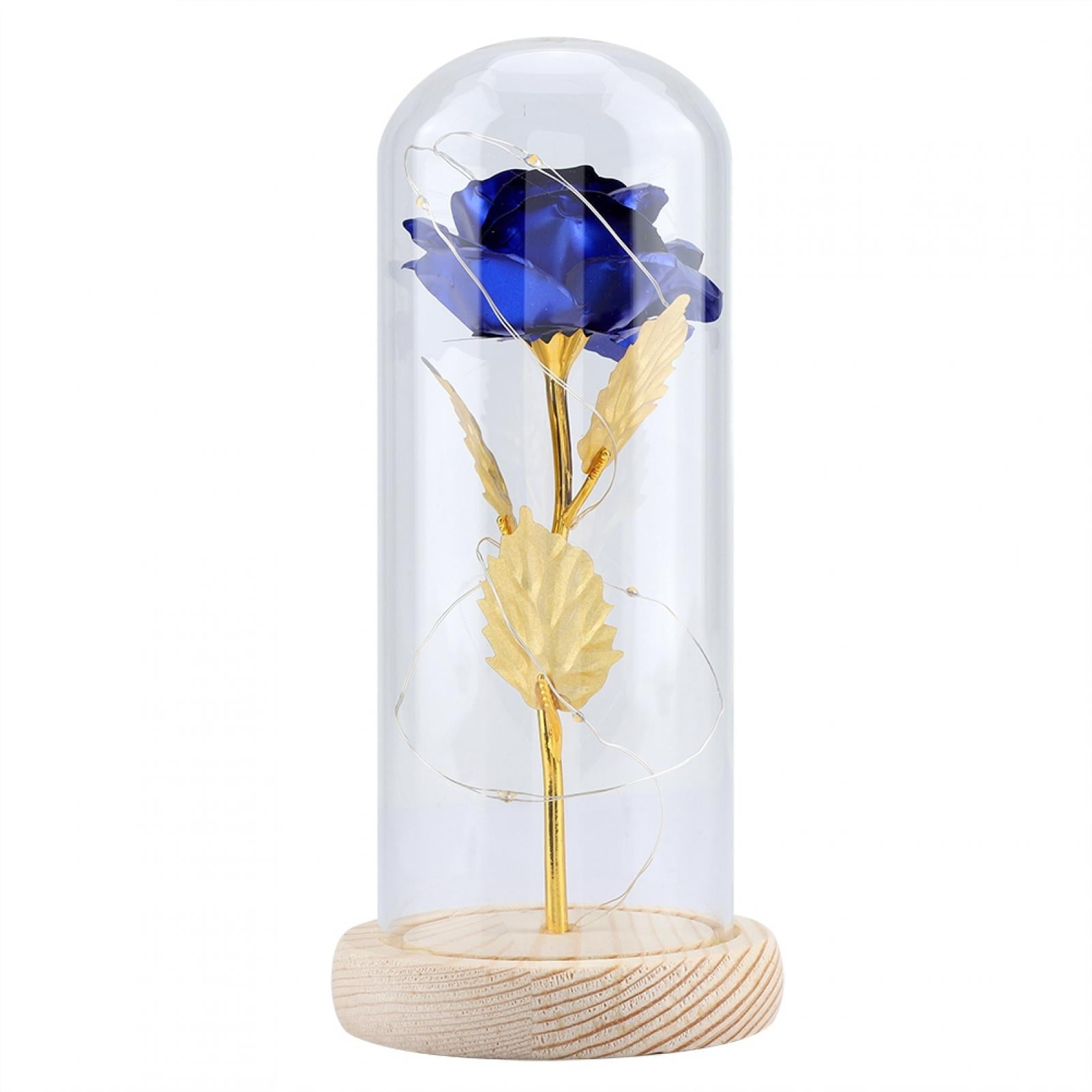 Preserved Rose Flower Led Light with Glass Lid and Wooden Base, Dome ...