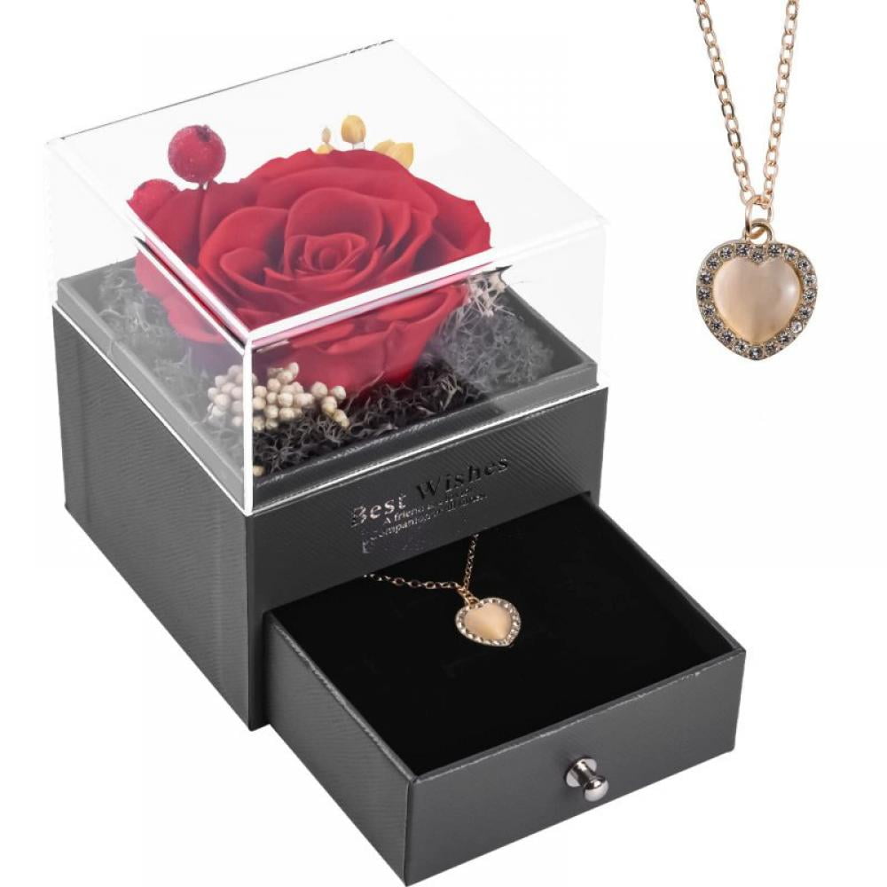Preserved Rose Jewelry Box with Gift Box and Cards,Handmade Gift Box ...