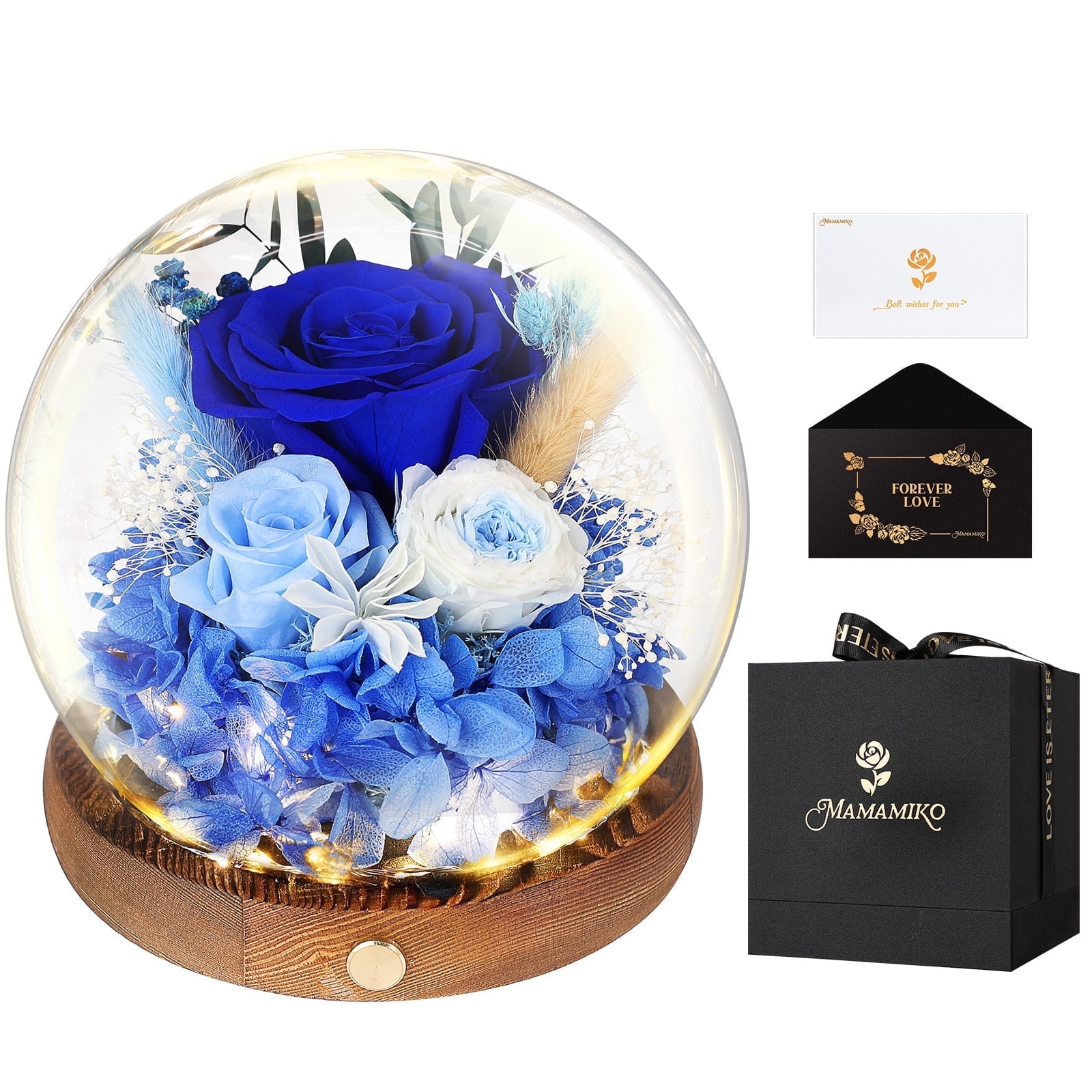 Preserved Roses in Glass Dome with LED Light – Real Long-Lasting Roses ...