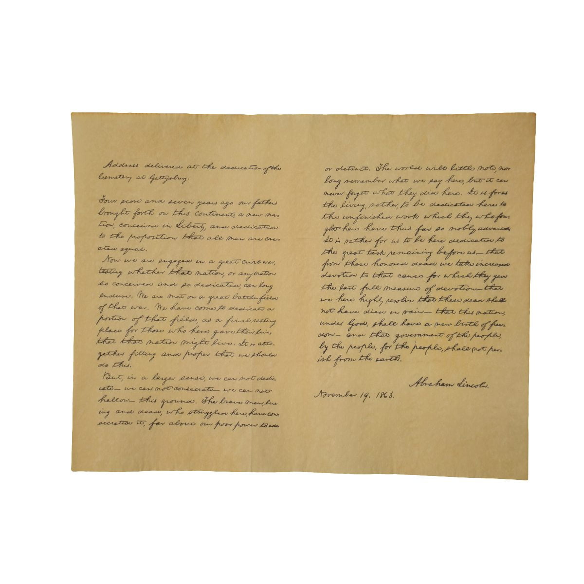President Abraham Lincoln Gettysburg Address Historical Document 1863 ...
