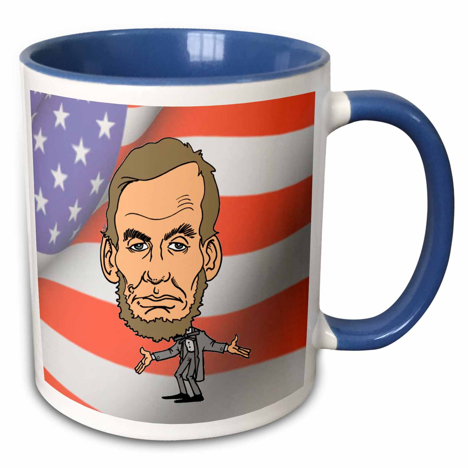President Abraham Lincoln With American Flag 15oz Two-Tone Blue Mug mug ...