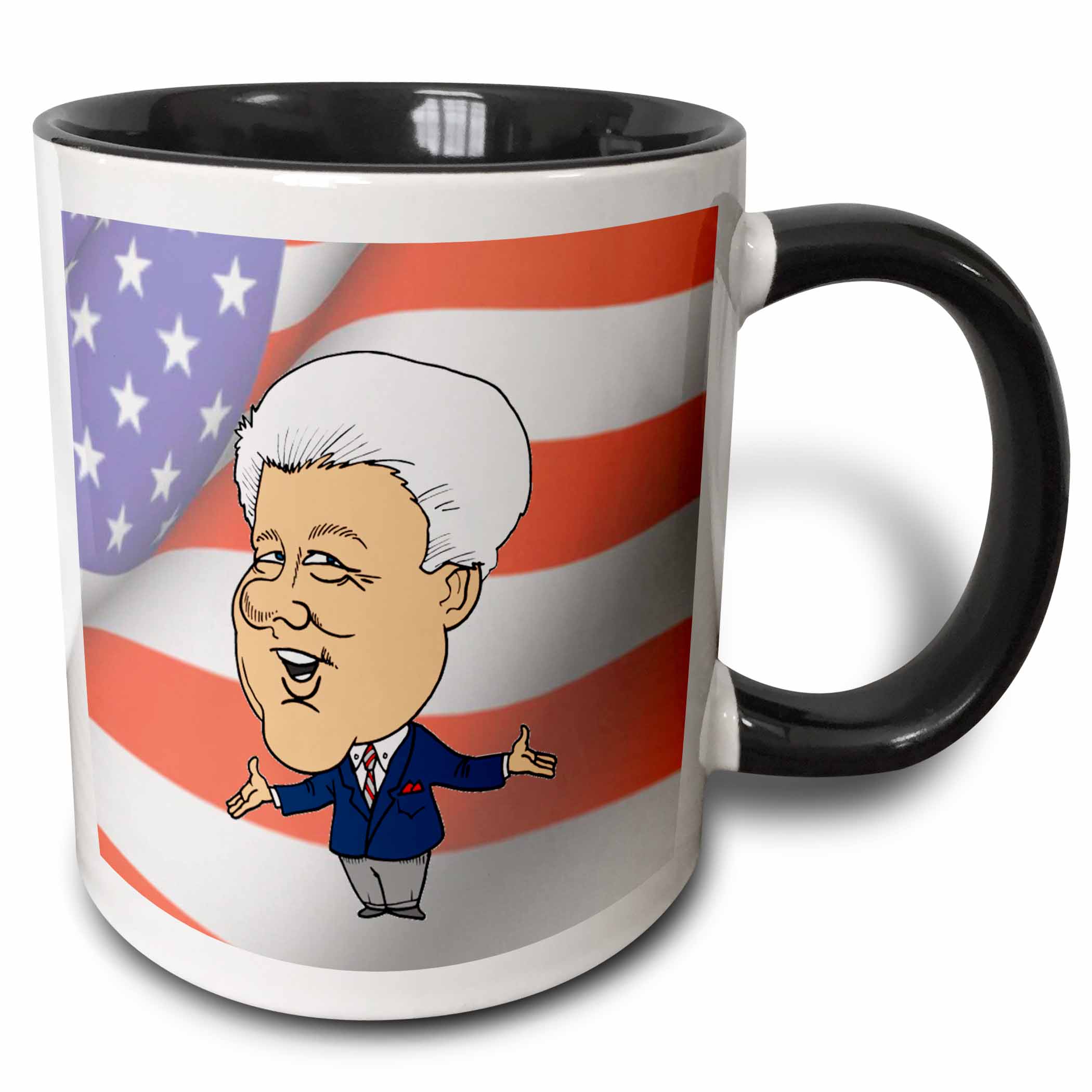President Bill Clinton With American Flag 15oz Two-Tone Black Mug mug ...