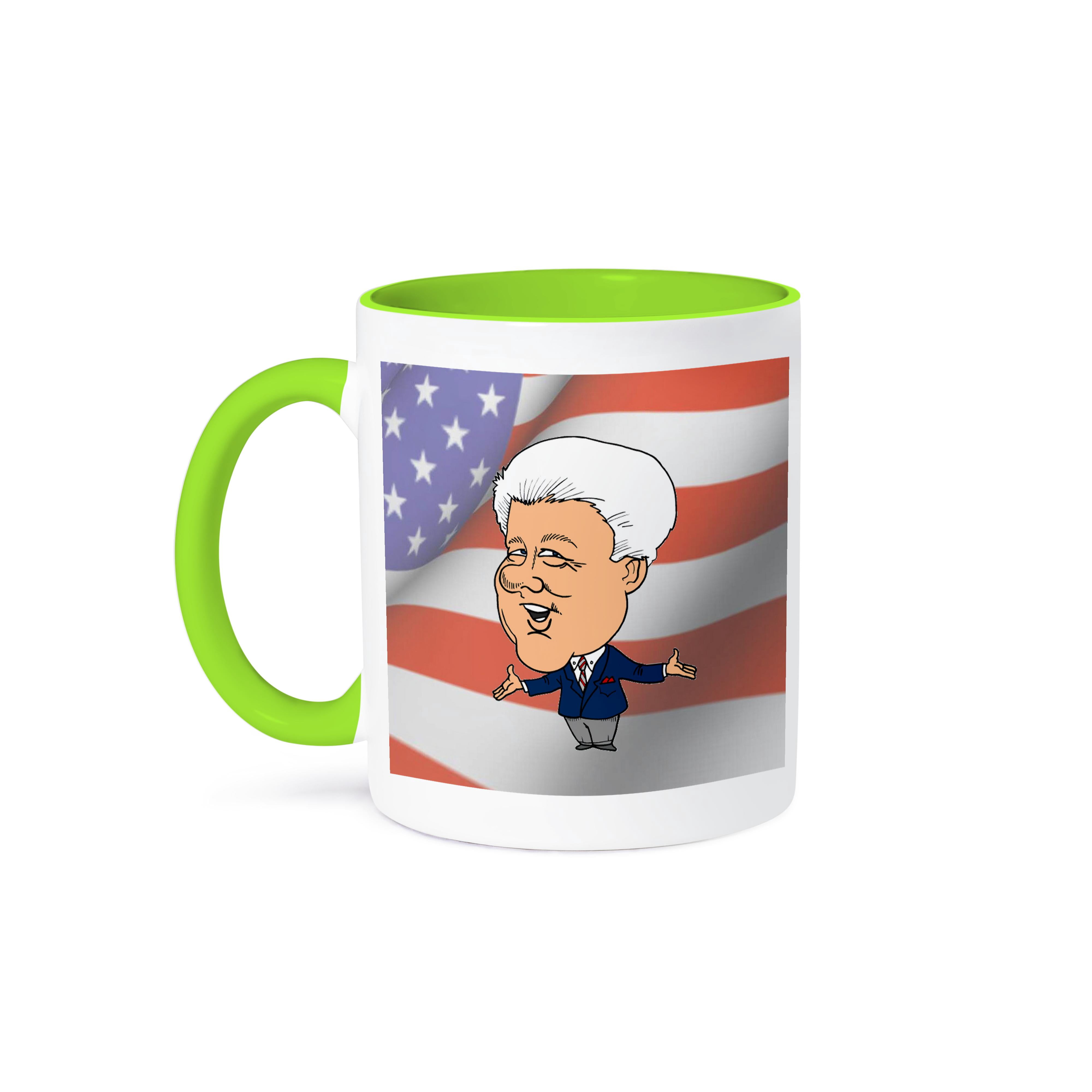President Bill Clinton With American Flag, 15oz Two-Tone Green Mug ...