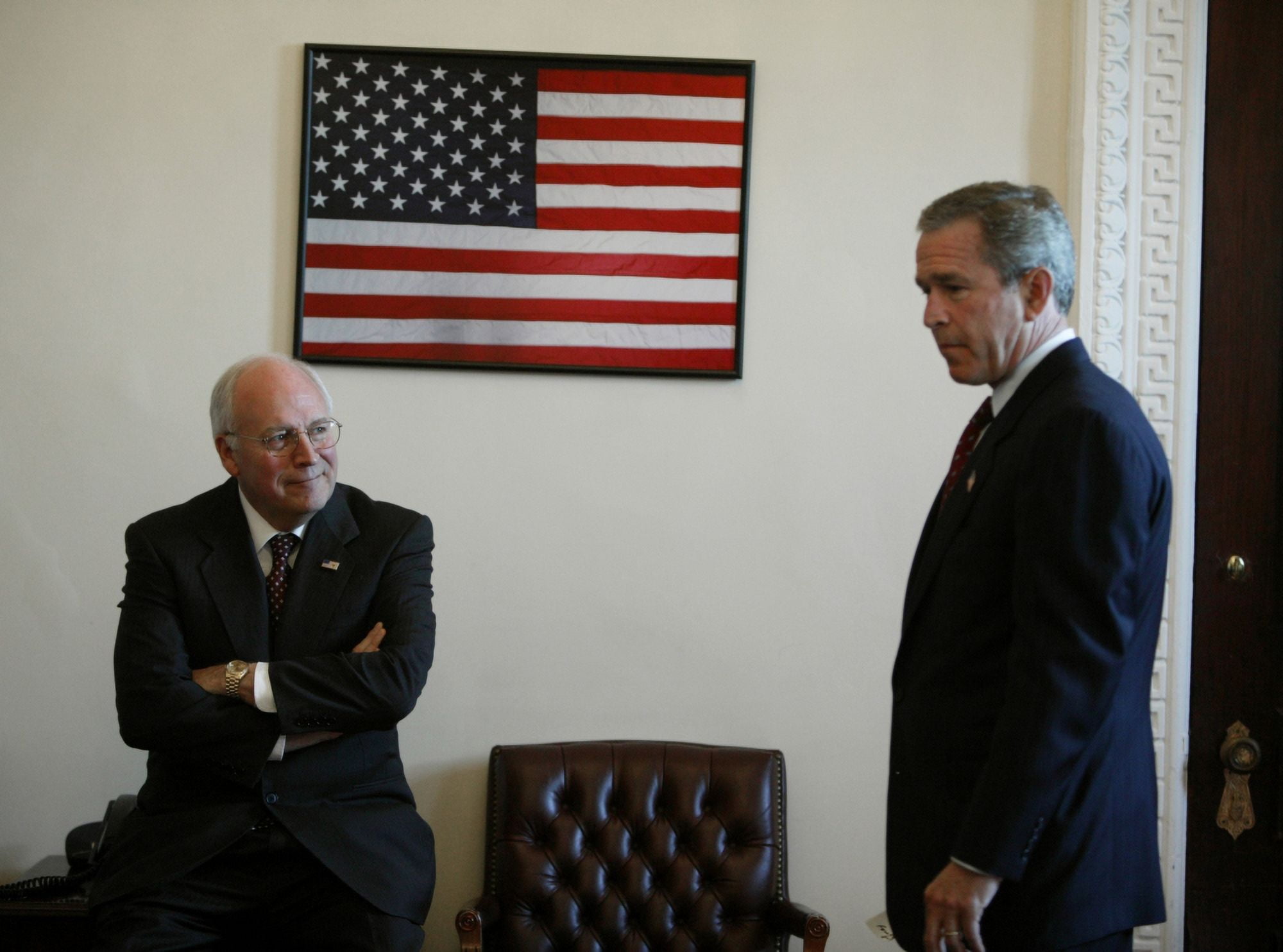 President Bush And Vice President Cheney Outside The Indian Treaty Room ...