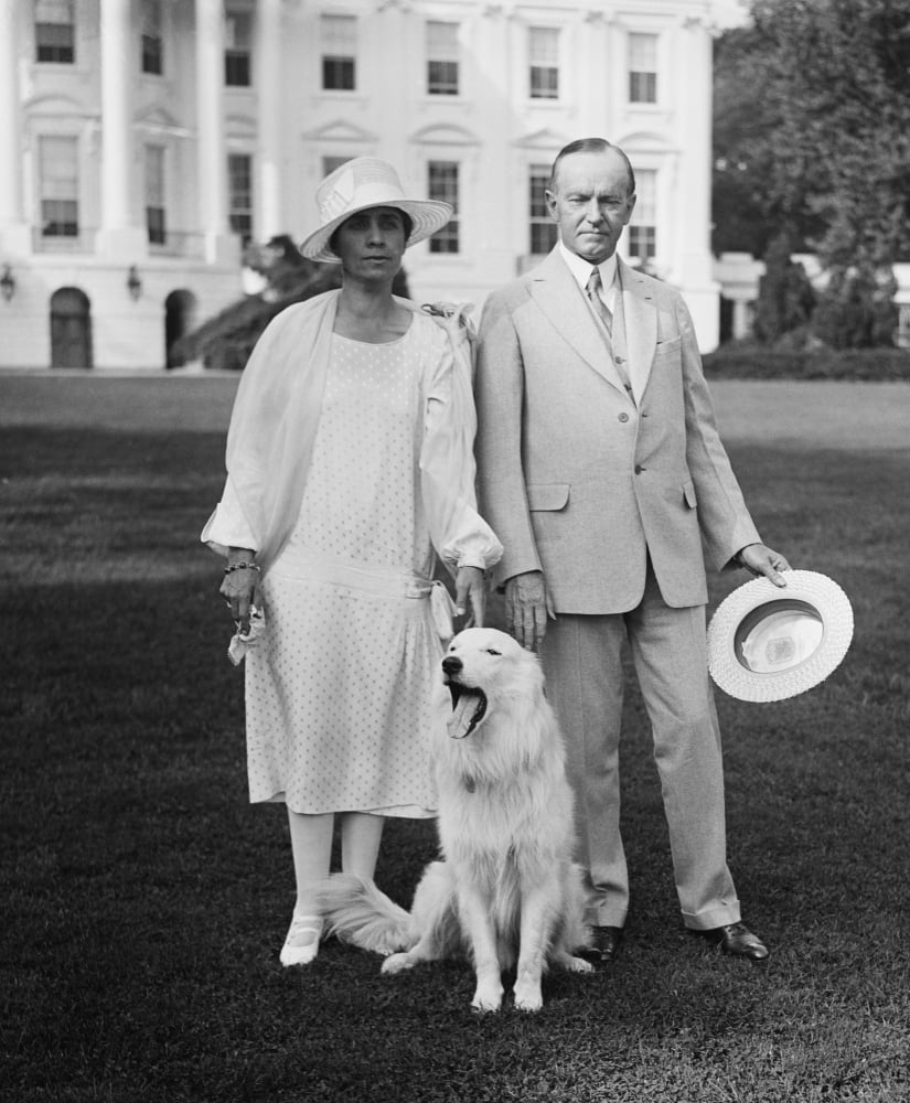 President Calvin Coolidge And Grace Coolidge With Their White Collie ...