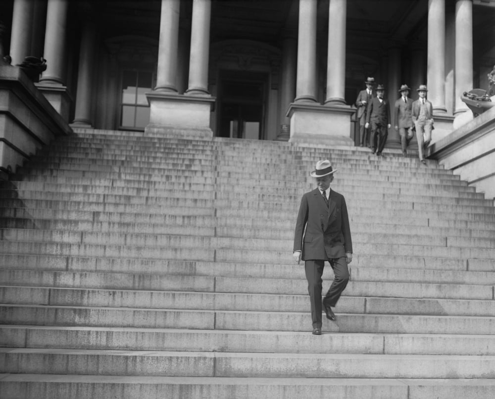 President Calvin Coolidge Walking Down The Stairs Of The War Department ...