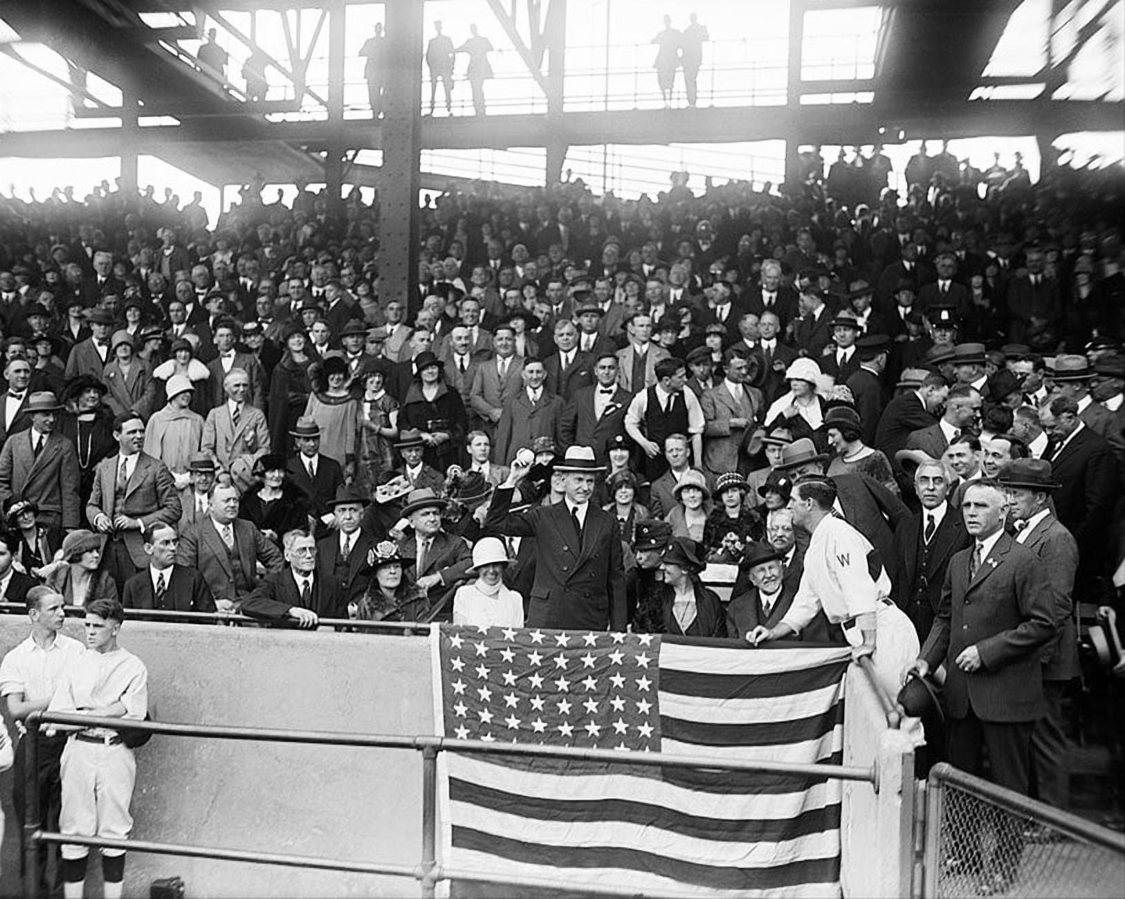 President Coolidge Throws Baseball World Series - 24x36 Inch Laminated ...