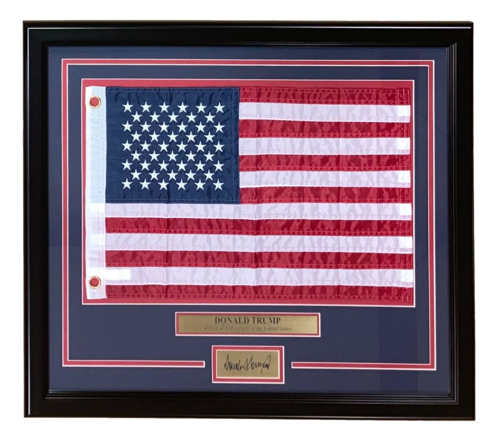President Donald Trump Framed American Flag w/ Laser Engrave Signature ...