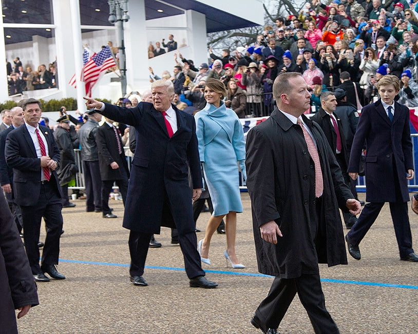 President Donald Trump Inaugural Parade Pointing - 20x30 Inch Laminated ...