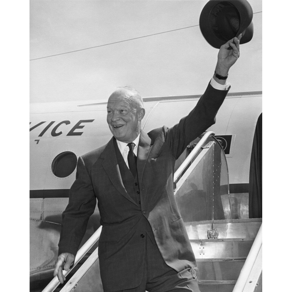 President Eisenhower Waving His Hat From Airplane Steps. He Was Leaving ...