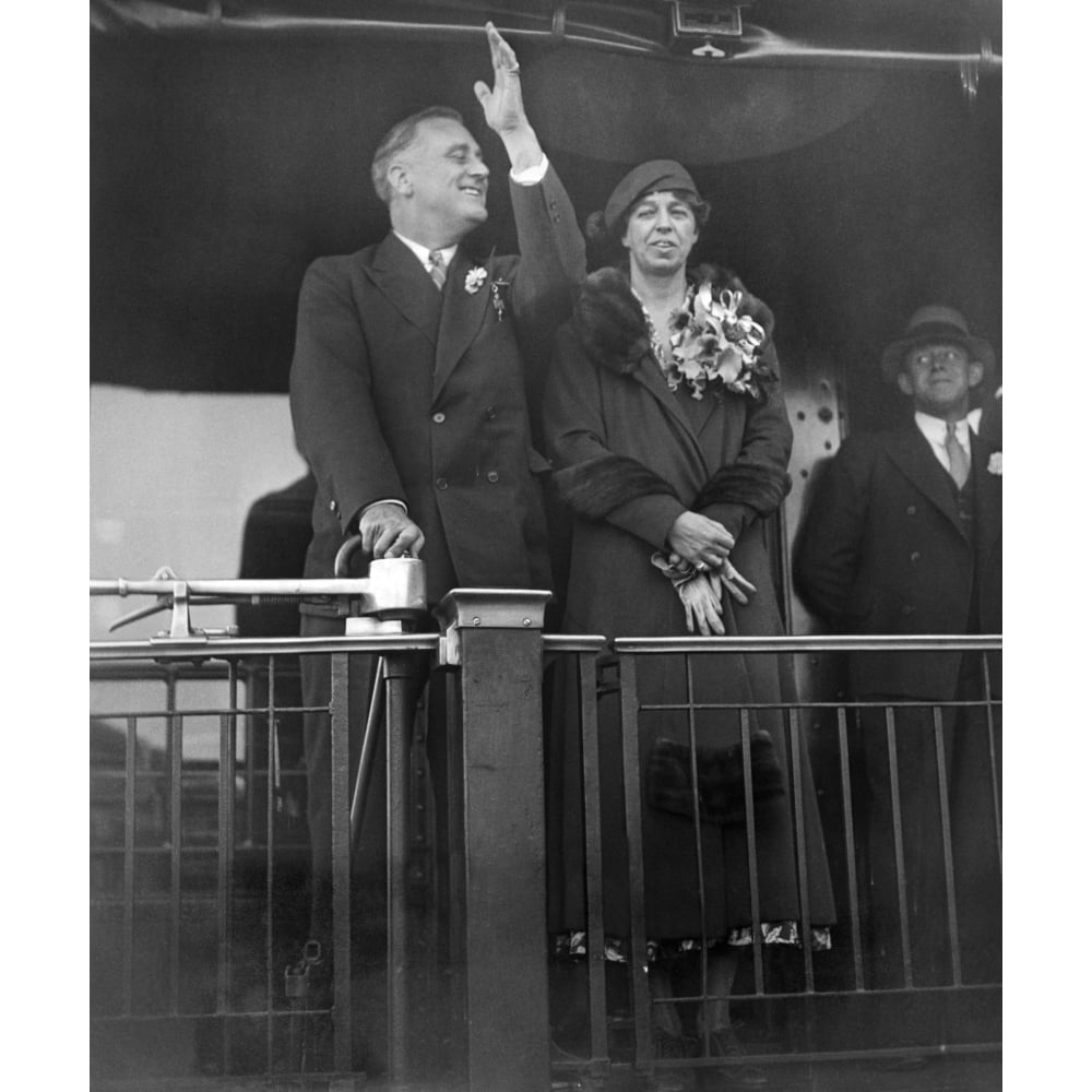 President-Elect Franklin Roosevelt And Wife Eleanor On The Rear Platform Of His Special Train ...