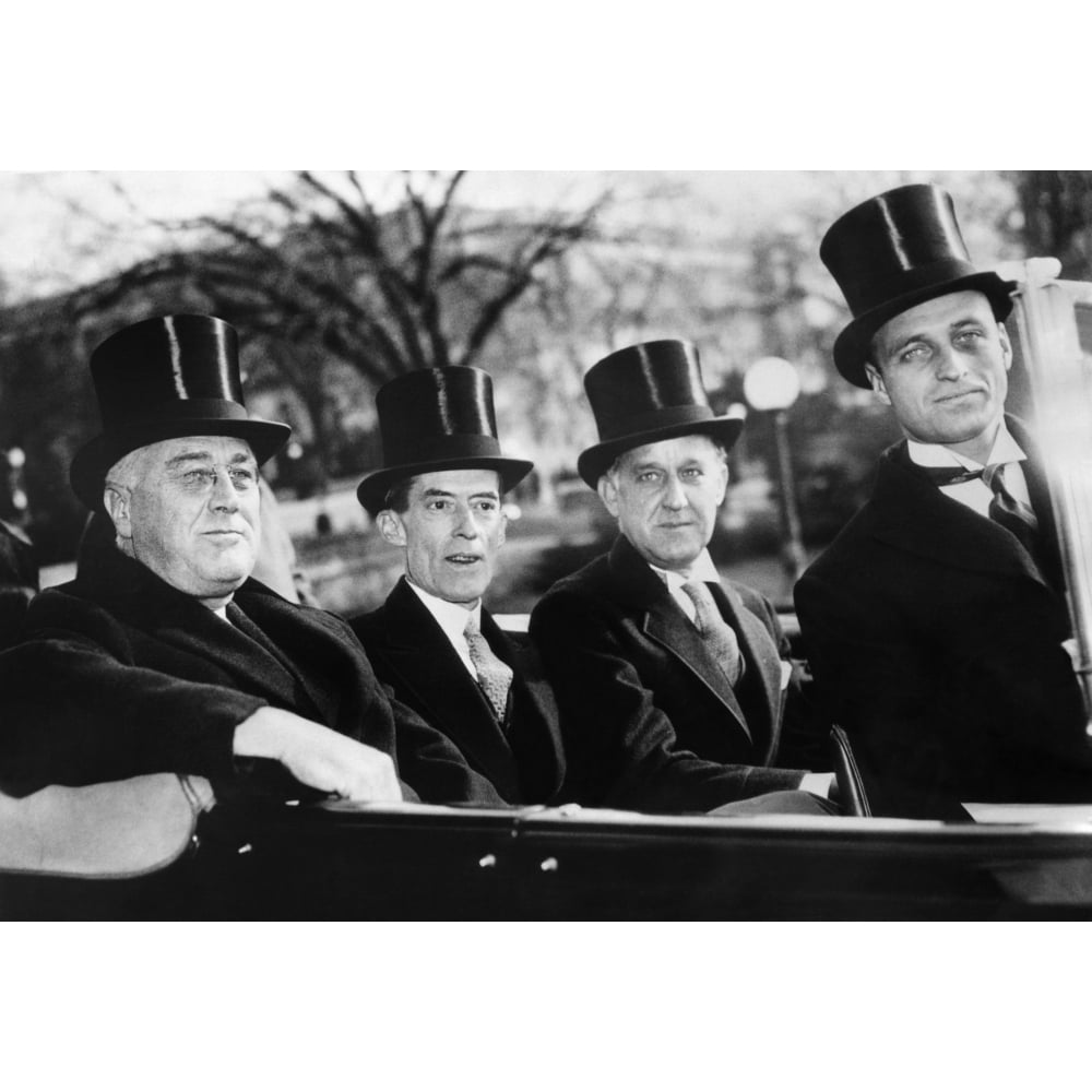 President Franklin Roosevelt With His Secretarial Staff In Top Hats ...
