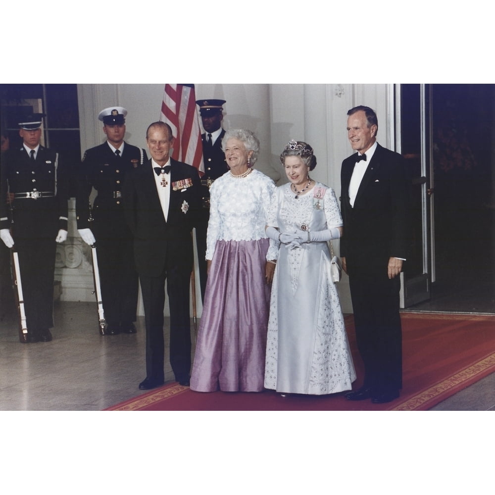 President George And Barbara Bush Stand With Queen Elizabeth Ii And ...