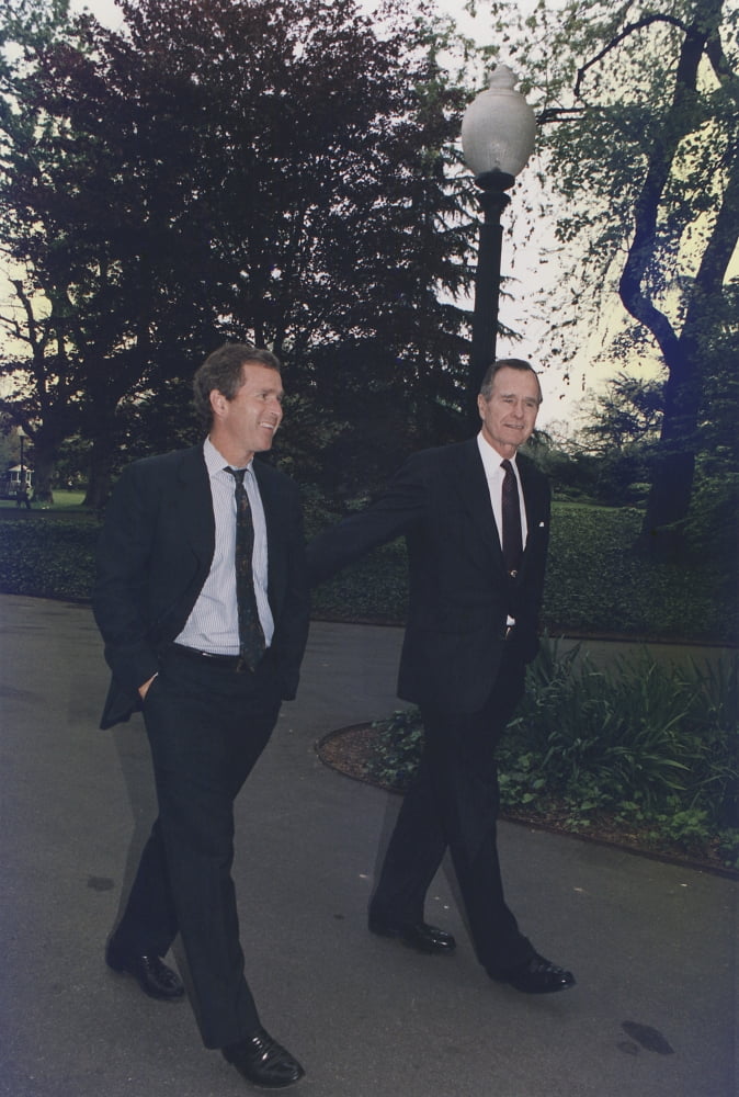 President George H.W. Bush Walks On White House Grounds With His Son ...