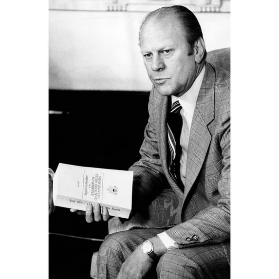 President Gerald Ford Holds The Official Report Of The Rockefeller ...
