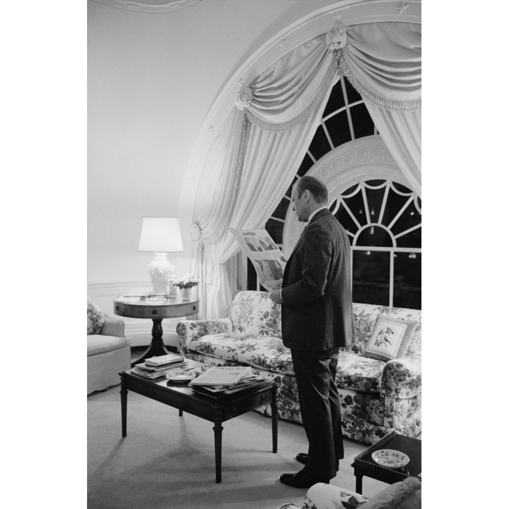 President Gerald Ford Reading The Newspaper In The Living Quarters Of ...