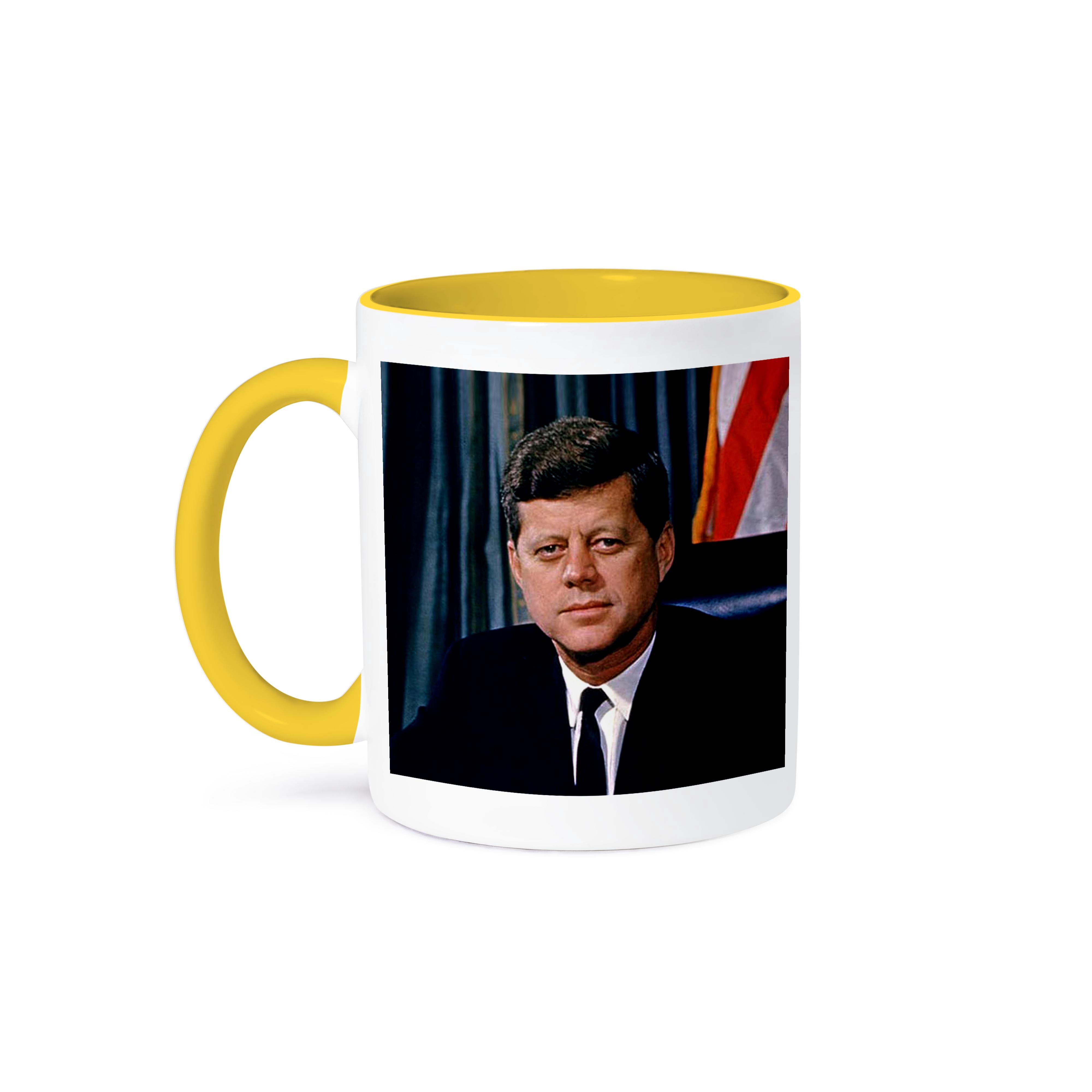 3dRose, President John F. Kennedy (1961), 15oz Two-Tone Yellow Mug ...