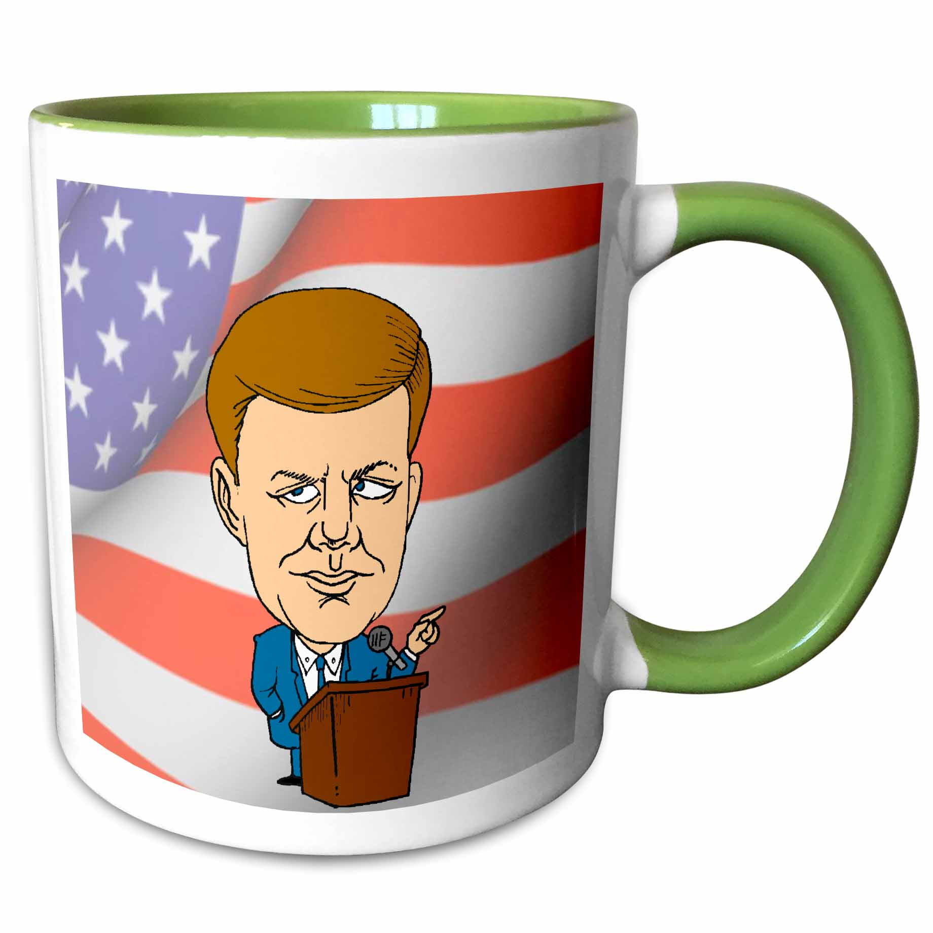 President John F. Kennedy With American Flag 15oz Two-Tone Green Mug ...