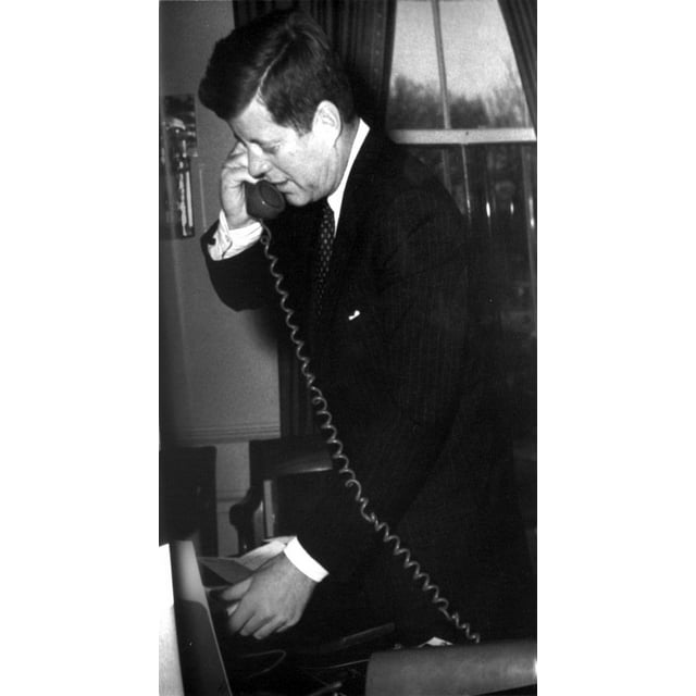 President John F Kennedy talking on a telephone Photo Print (24 x 30 ...