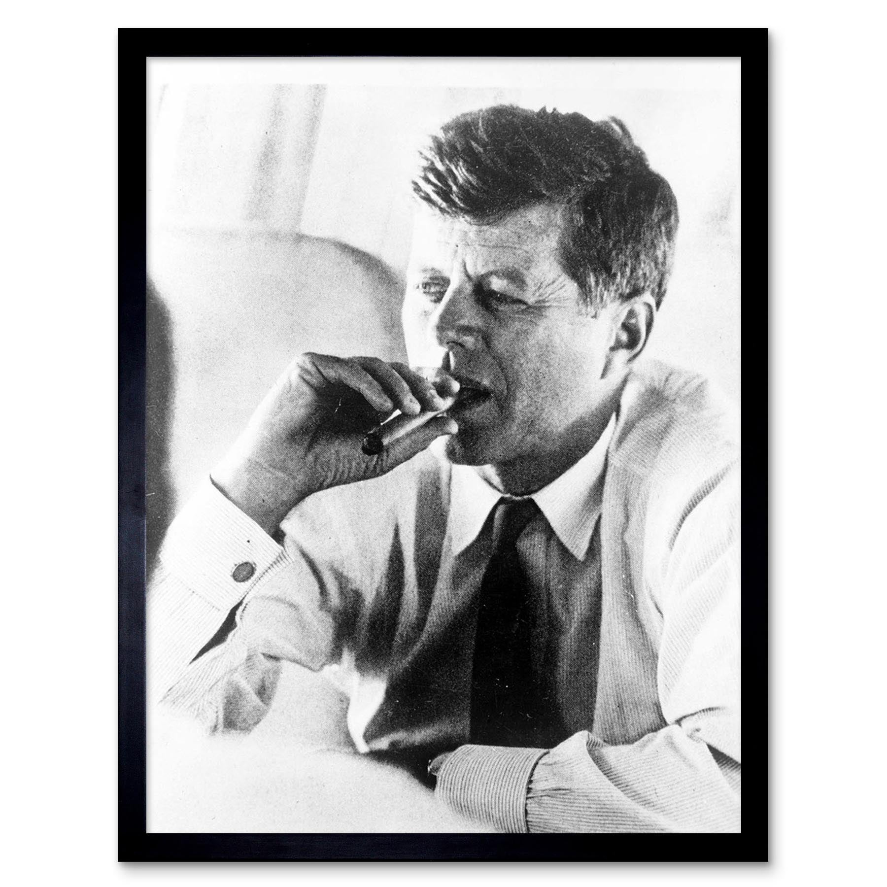 President John Kennedy Smoking Cigar JFK Vintage Black and White ...