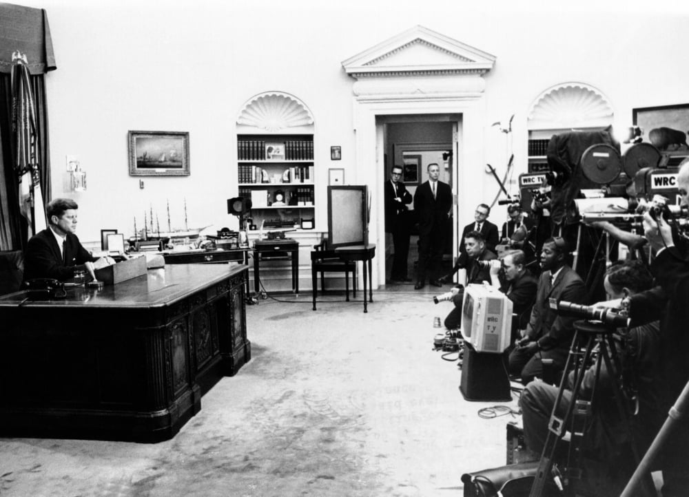 President John Kennedy Television Address On Civil Rights. In Front Of ...
