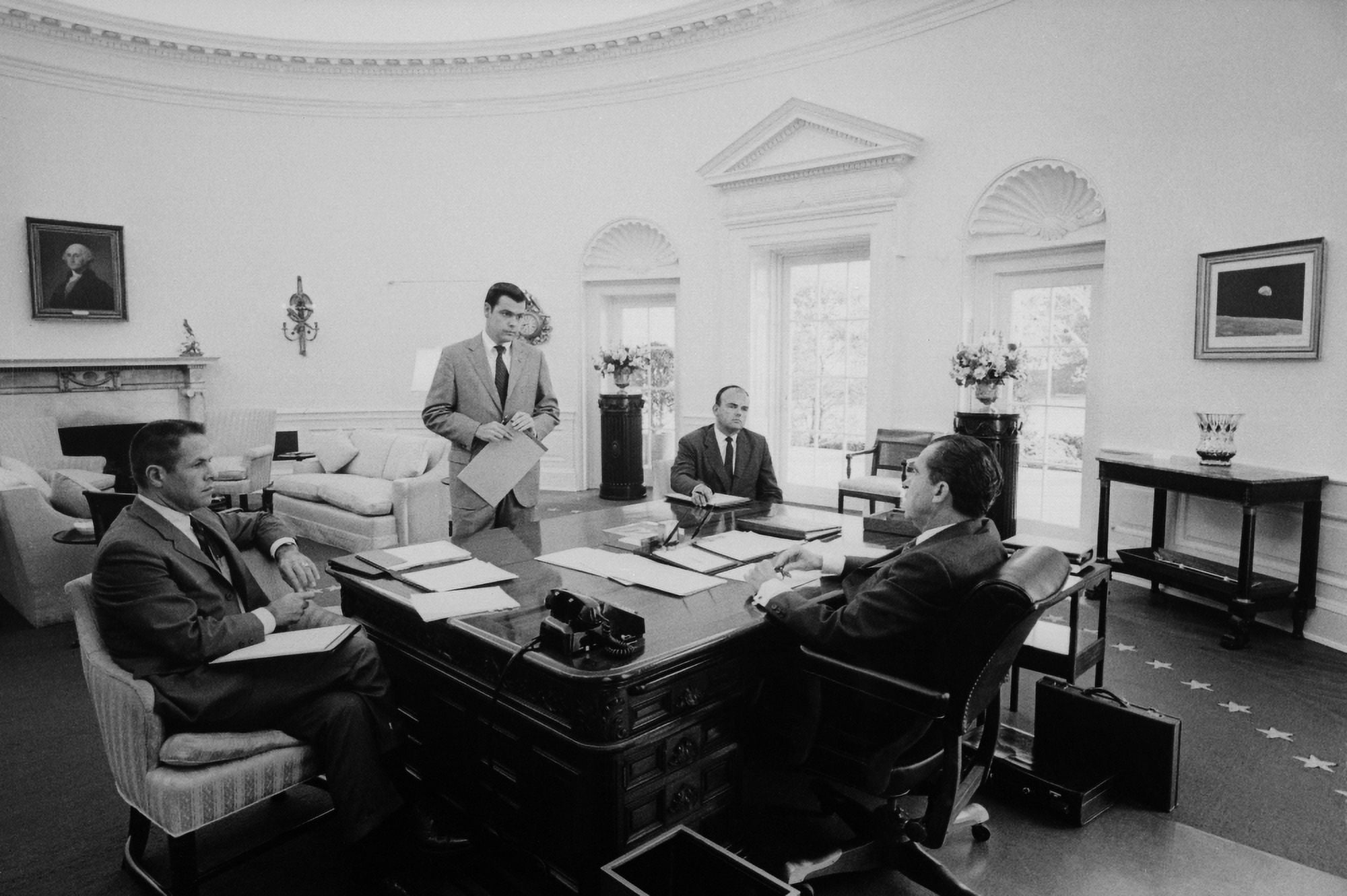 President Nixon Meets With Chief Advisers In The Oval Office. L To R H ...