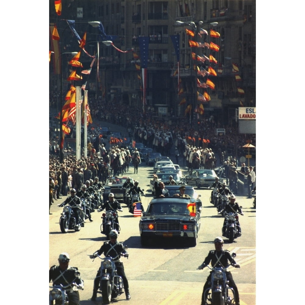 President Nixon Waves To The Crowd During A Motorcade Through Madrid ...