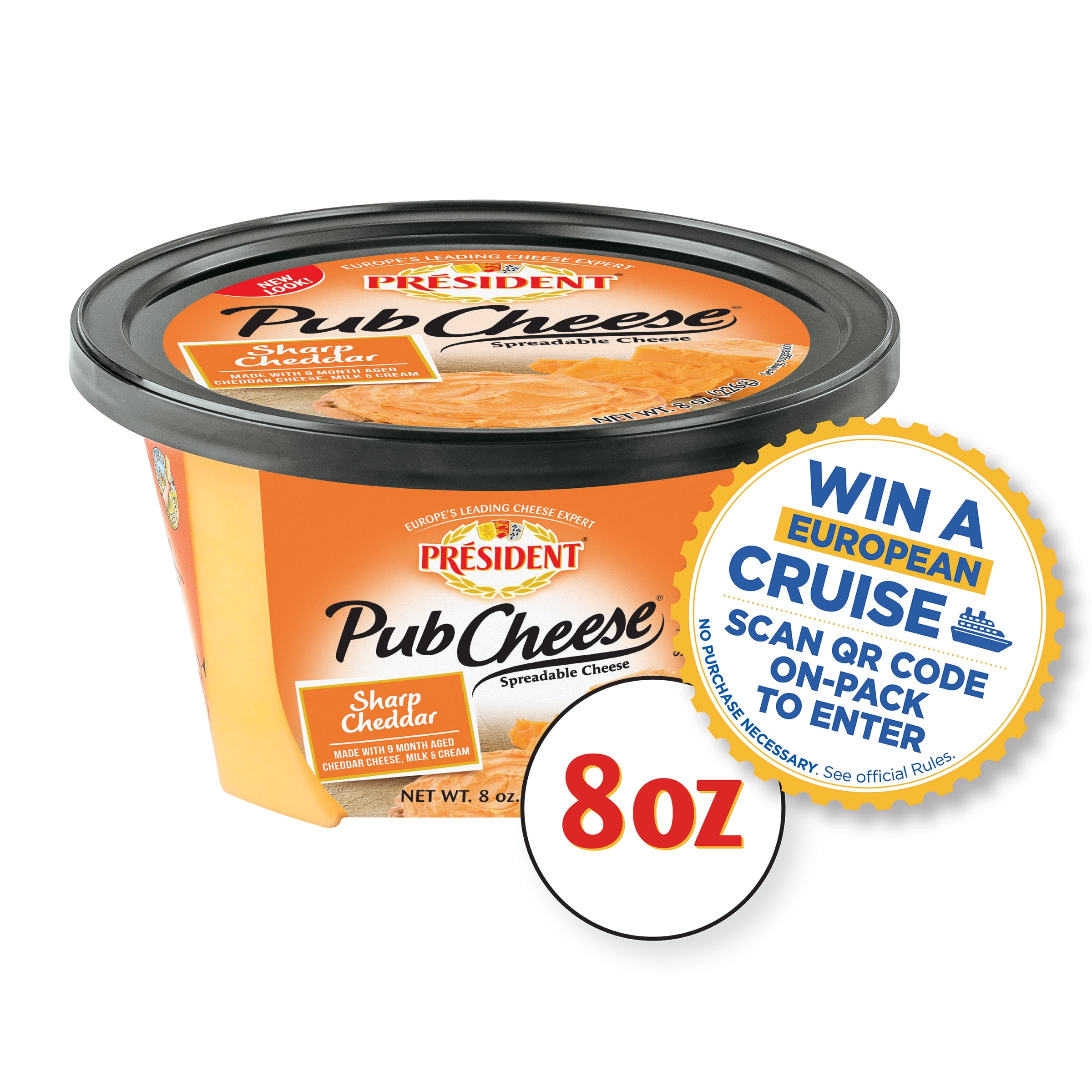 President Spreadable Pub Cheese Sharp Cheddar Cheese Spread, 8 oz ...