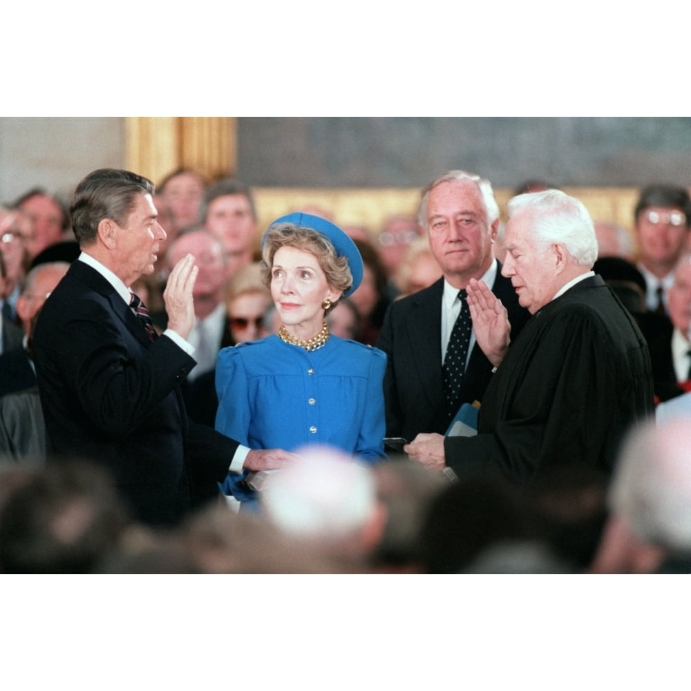President Reagan Taking The Oath Of Office In The Capitol Rotunda While ...