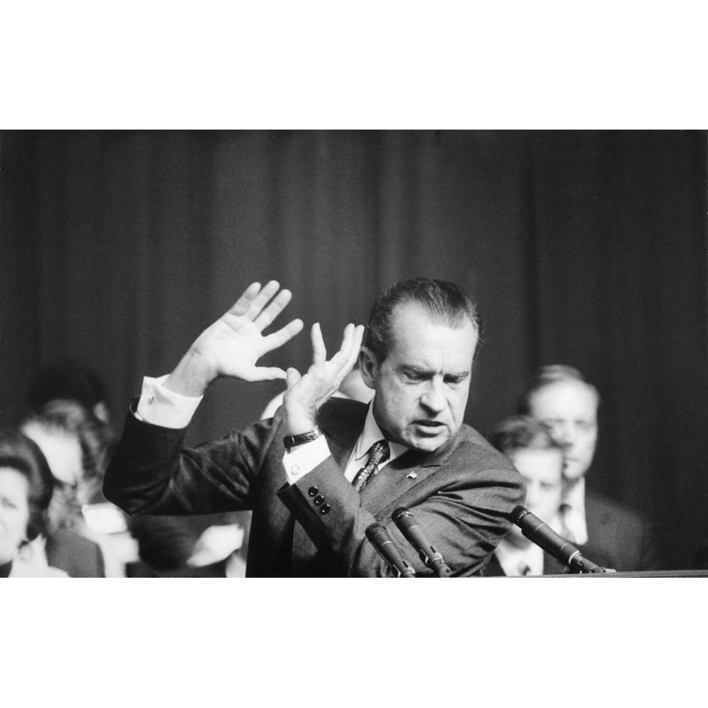 President Richard Nixon Gesturing With His Hands While Speaking. Ca ...
