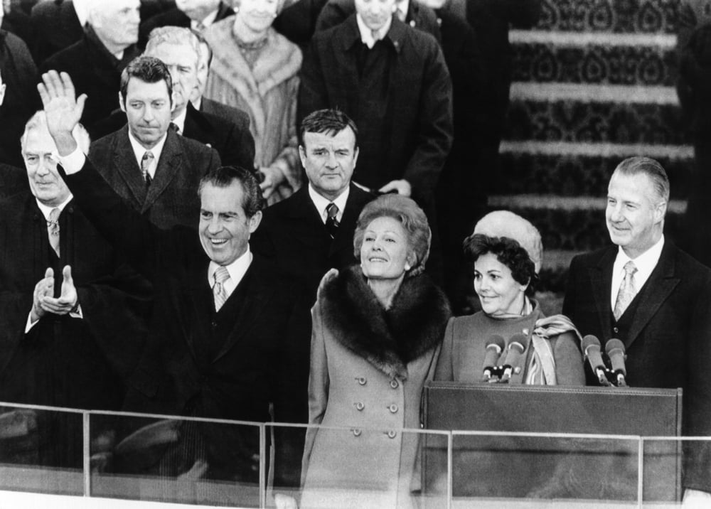 President Richard Nixon Waves To The Crowd During Inaugural Ceremonies ...