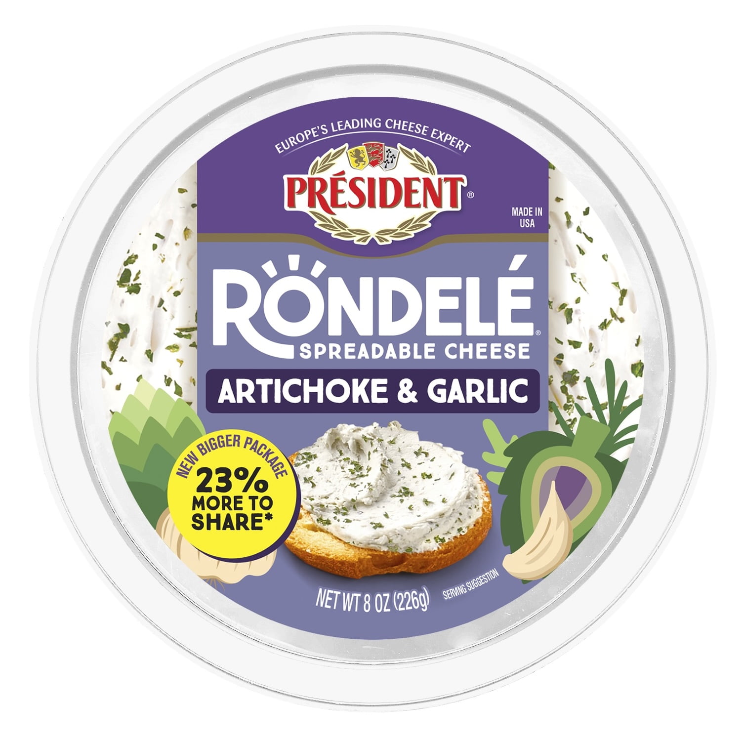 President Rondele Artichoke & Garlic Spreadable Cheese, 8 oz ...