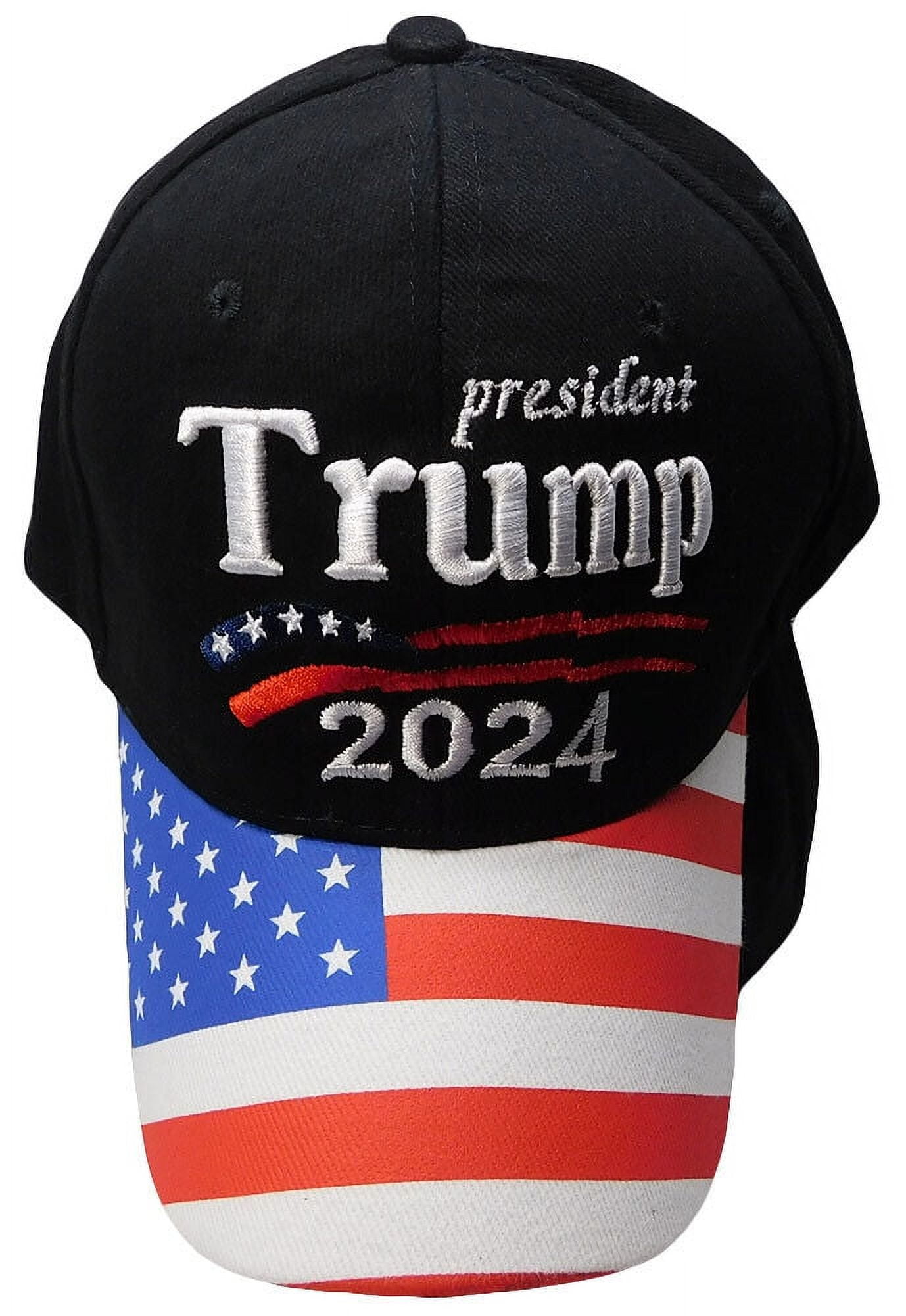 President Trump 2024 Black USA Flag Bill Adjustable Embroidered Cap Hat ...