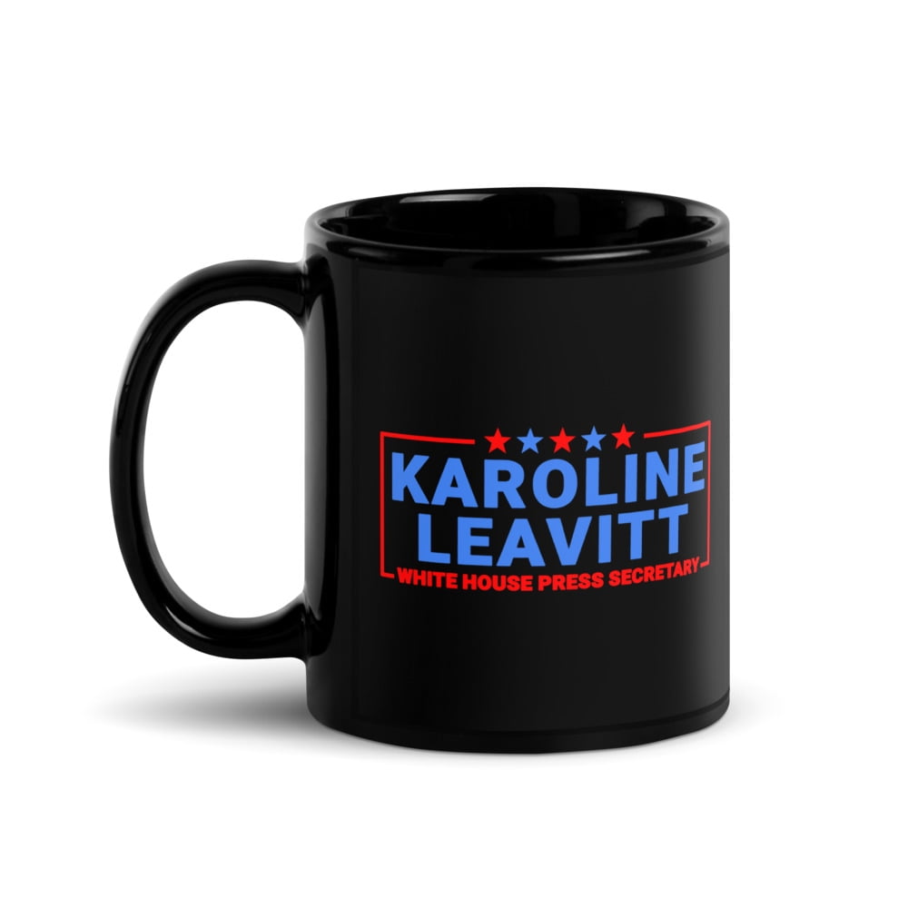 President Trump MAGA 2025 Black Glossy Mug, Karoline Caroline Leavitt ...