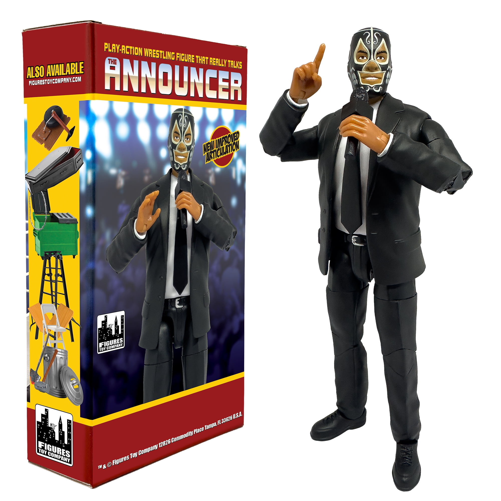 Ultimate Talking Wrestling Ring Announcer With Mexican Mask Figure for ...