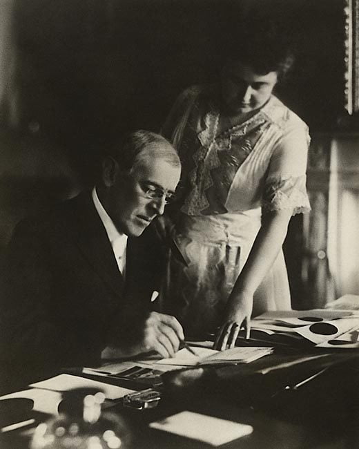 President Woodrow Wilson at Desk With Wife Edith - Style A - 24x36 Inch ...
