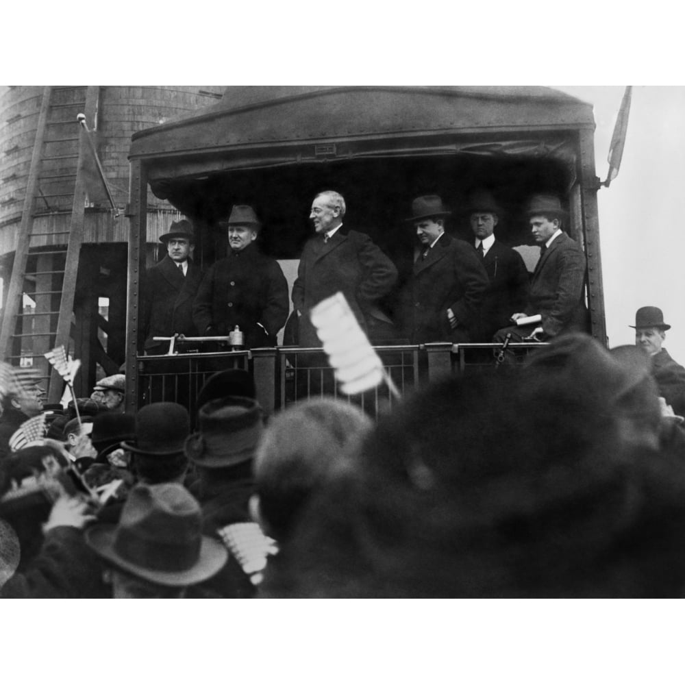 President Woodrow Wilson Speaking To A Crowd From The Back Of A Train ...