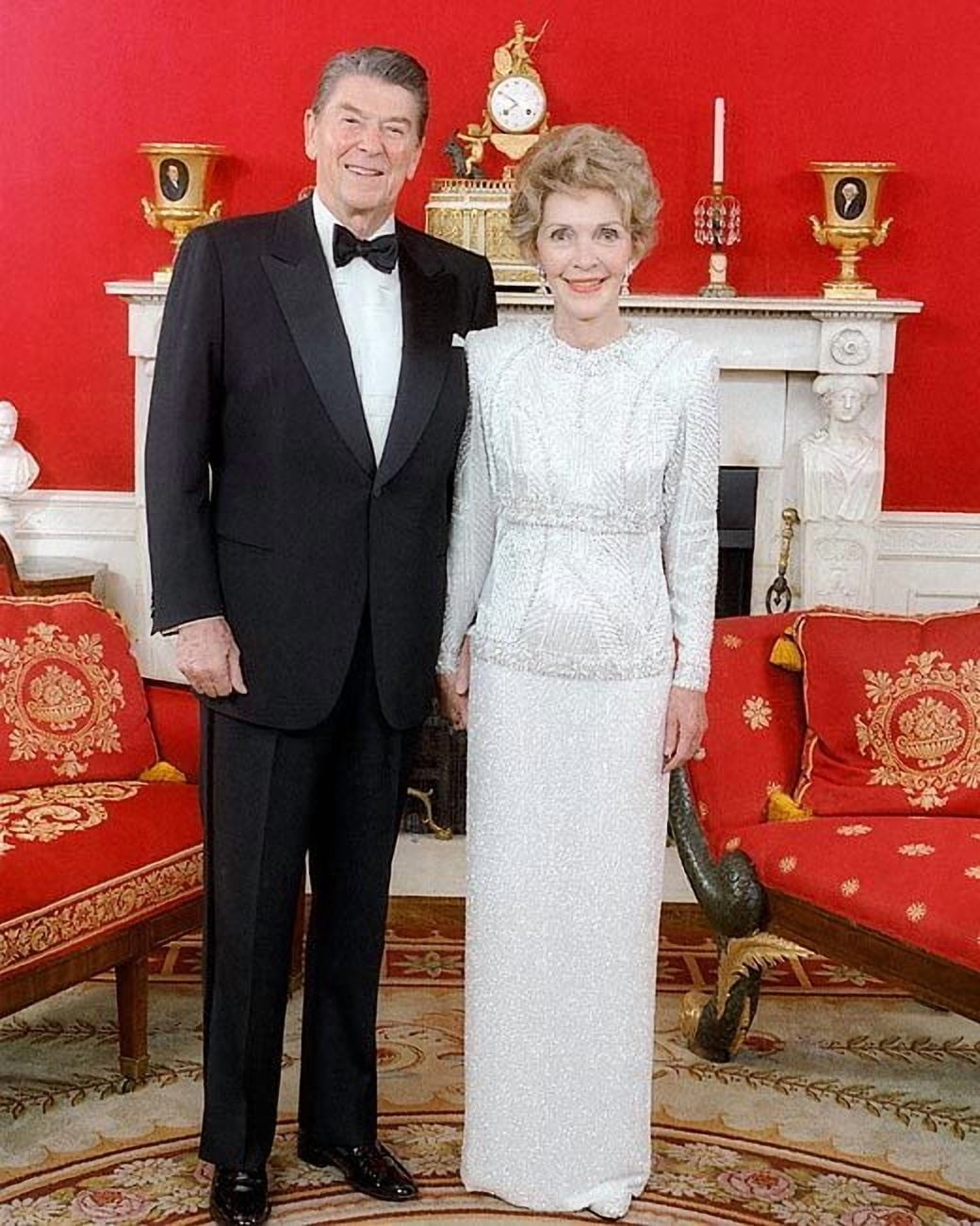 President and First Lady Reagan in Red Room - 12x18 Inch Laminated ...