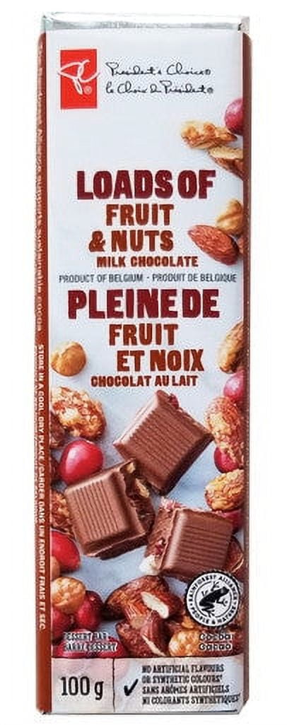 President's Choice Loads of Fruit & Nuts Milk Chocolate Bar, 100g/3.5 ...
