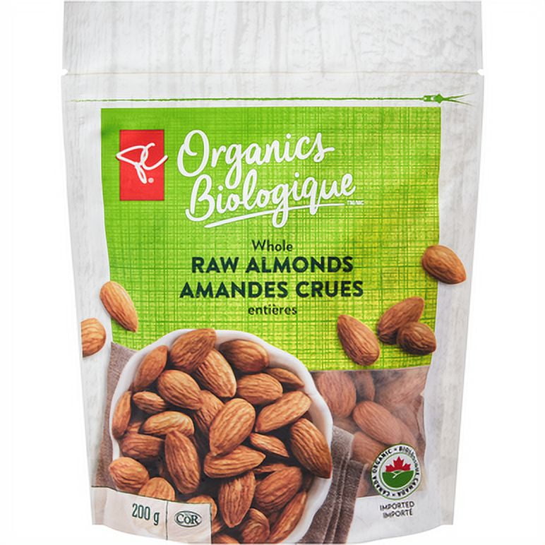 President's Choice Organics Whole Raw Almonds, 200g/7 oz. Bag {Imported ...