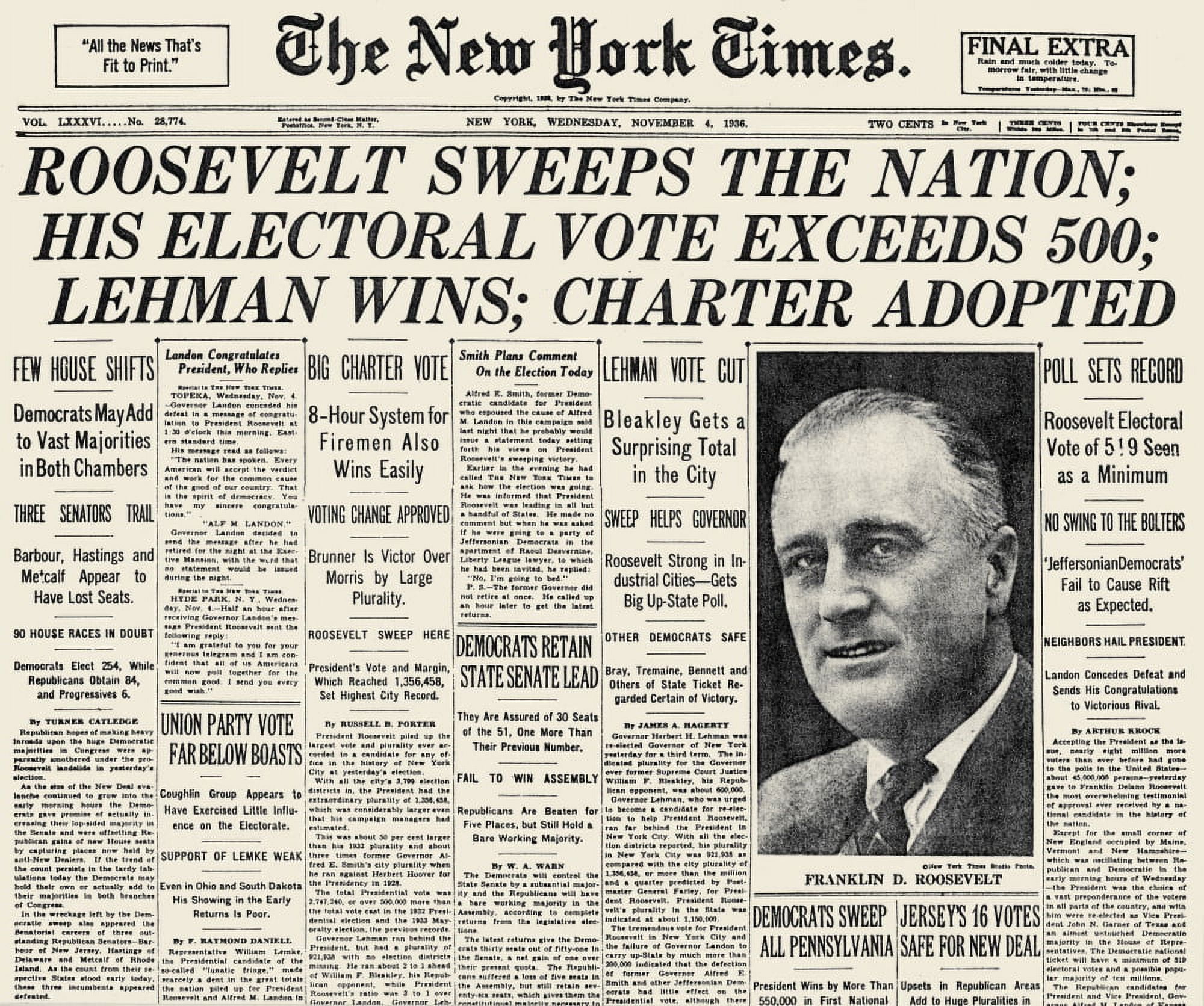 Presidential Campaign, 1936. /Nroosevelt Re-Elected: New York Times ...