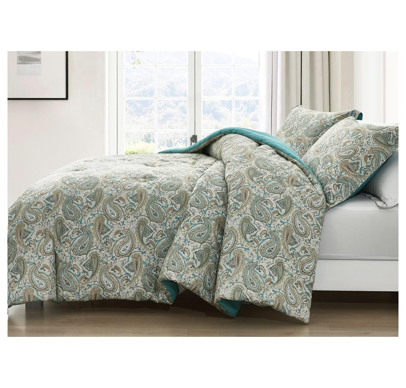 Presley 3-Piece Full Size Washed Cotton Paisley Comforter Set - Teal ...