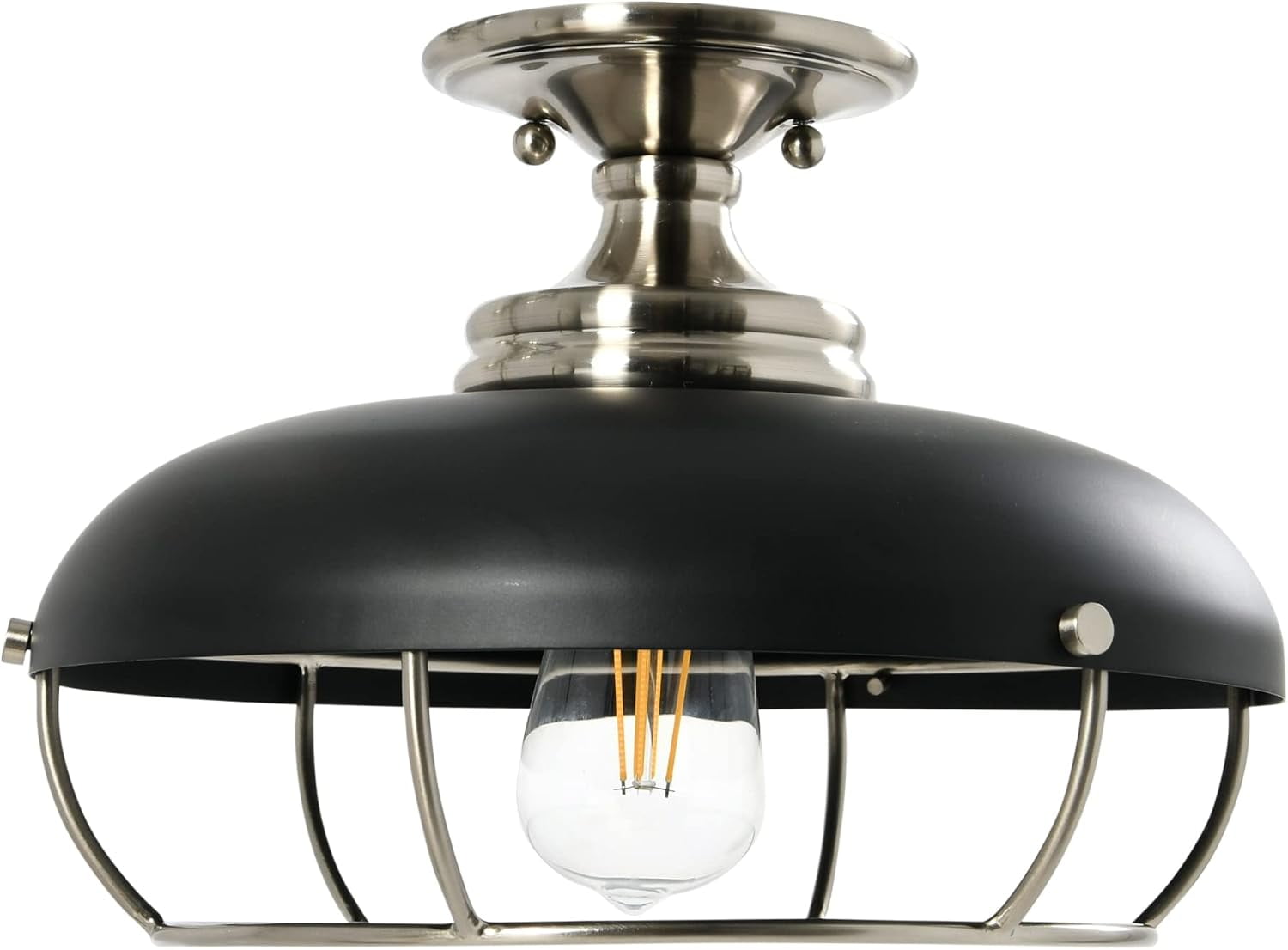 Presley - Caged Dome Metal Semi-Flush Mount Ceiling Light, Brushed ...