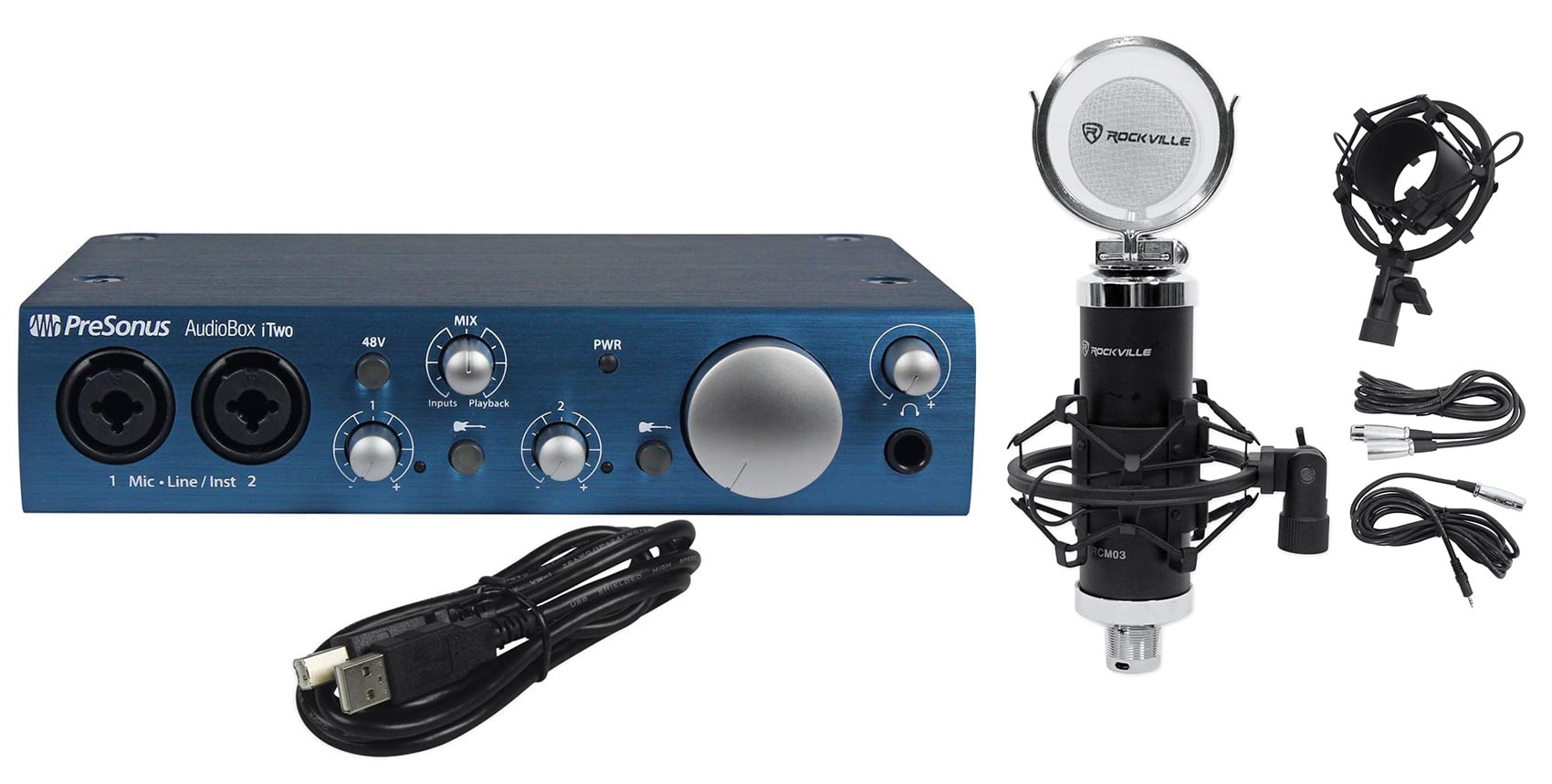 Presonus Audiobox iTwo 2X2 USB Recording Interface+Studio Mic+Shock ...