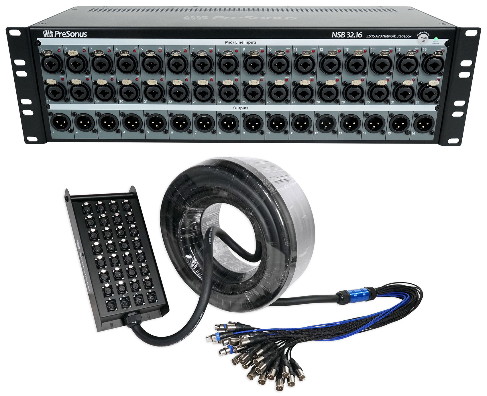 Presonus NSB 32.16 32x16 AVB Networked Stagebox w/XMAX Preamps + Snake ...