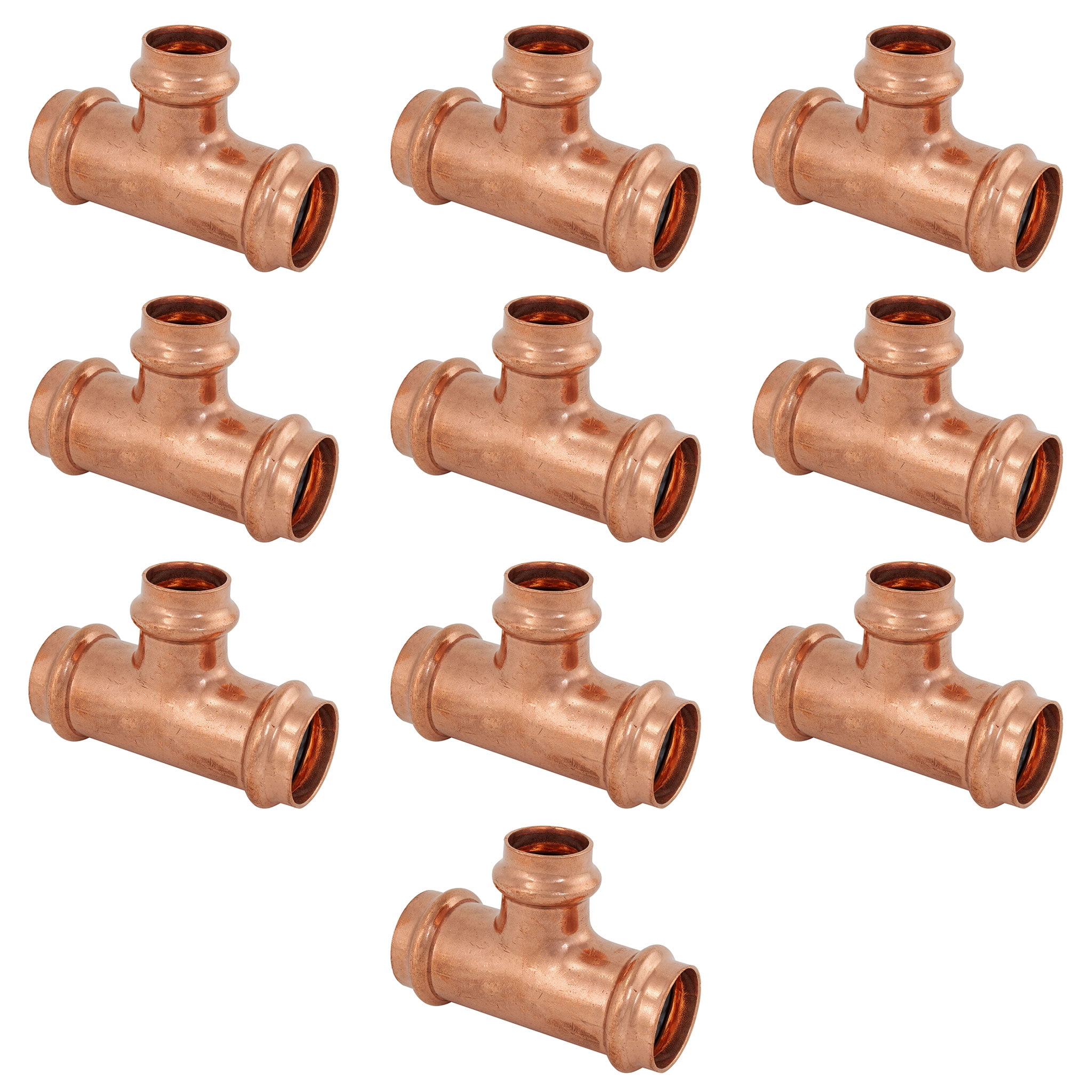 Press Copper Plumbing Tee 3/4" x 3/4” x 1/2" P x P x P Copper Pipe Press Fitting for Residential ...