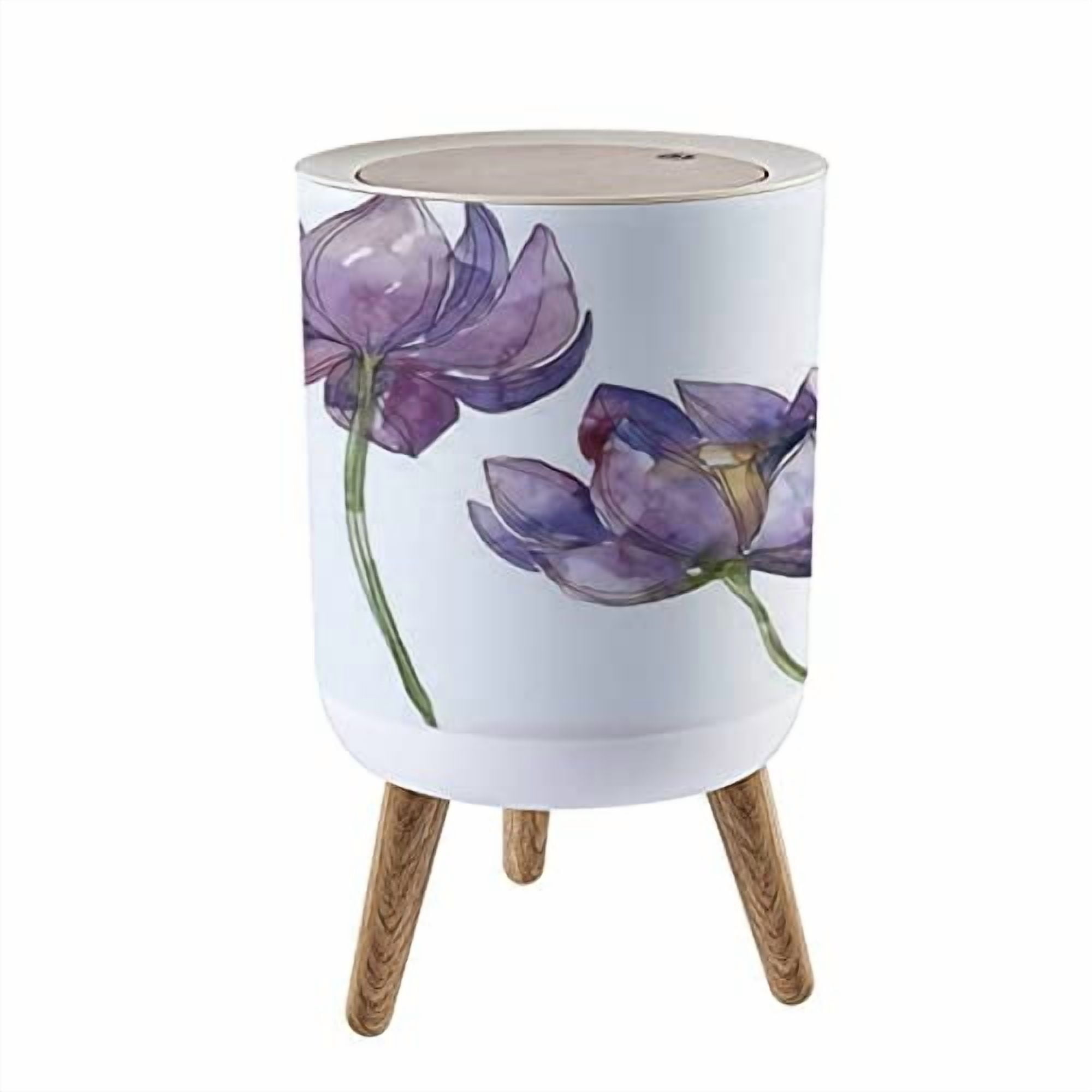 Press Cover Round Trash Bin Legs Purple Lotus Foral Botanical Flower ...