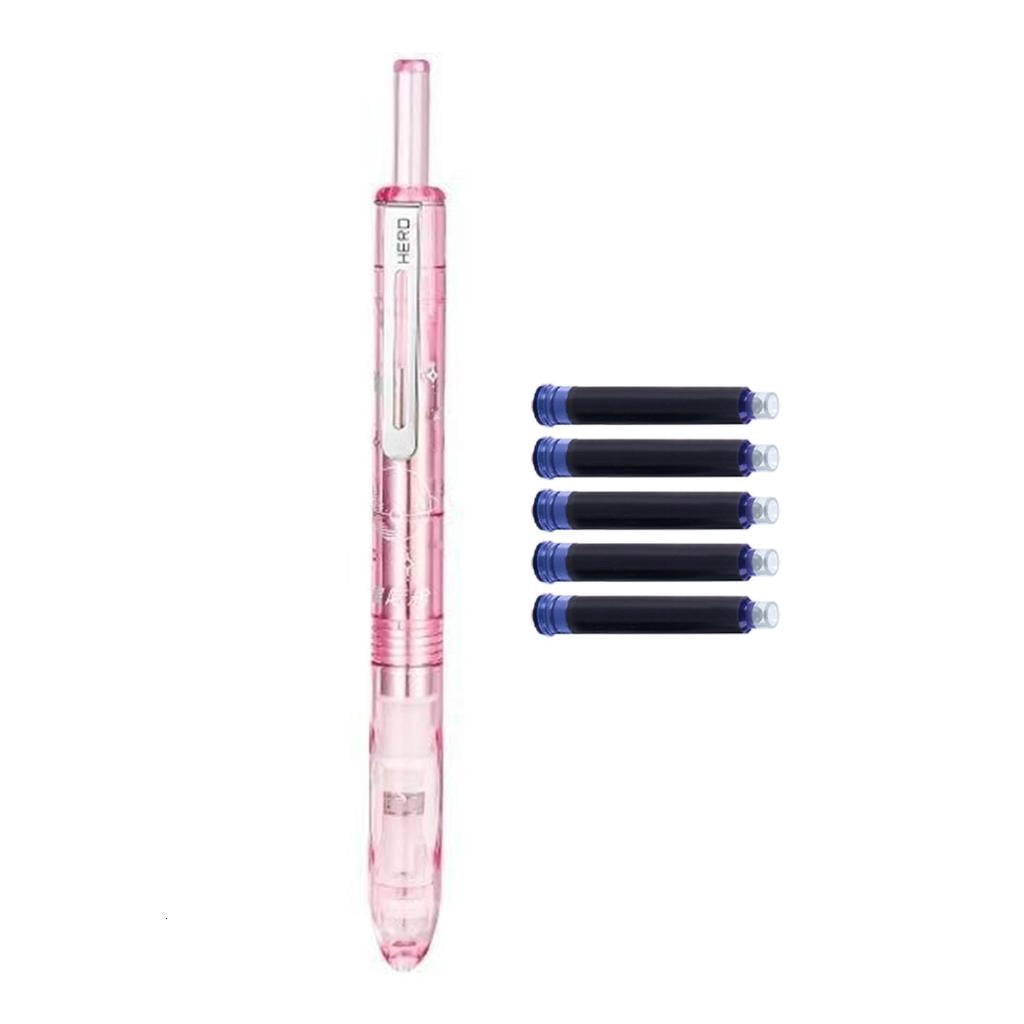 Press Fountain Pen 0.38mm Retractable Metal Inks Pen with 5 Inks Sac ...