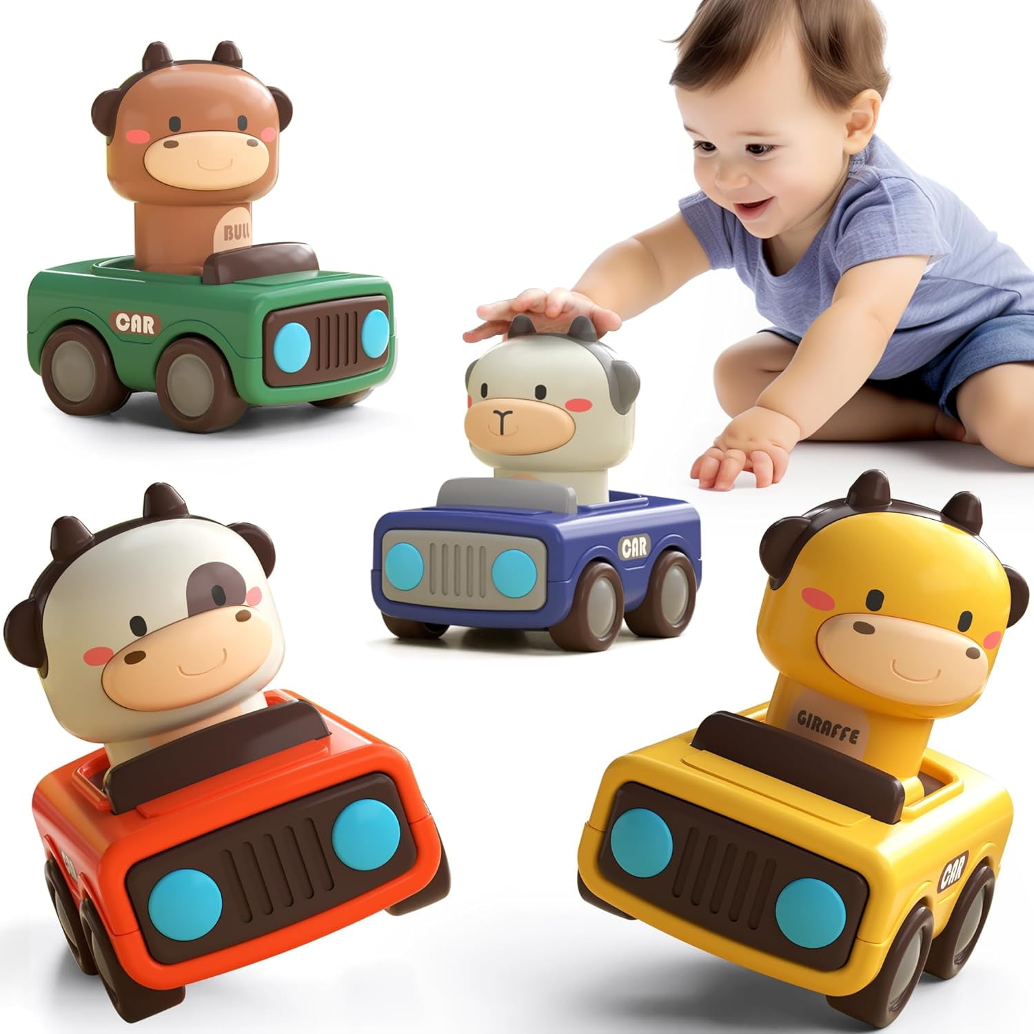 Press and Go Car Toys for Toddlers 1-3, Baby Animal Cars Toys, Kids ...